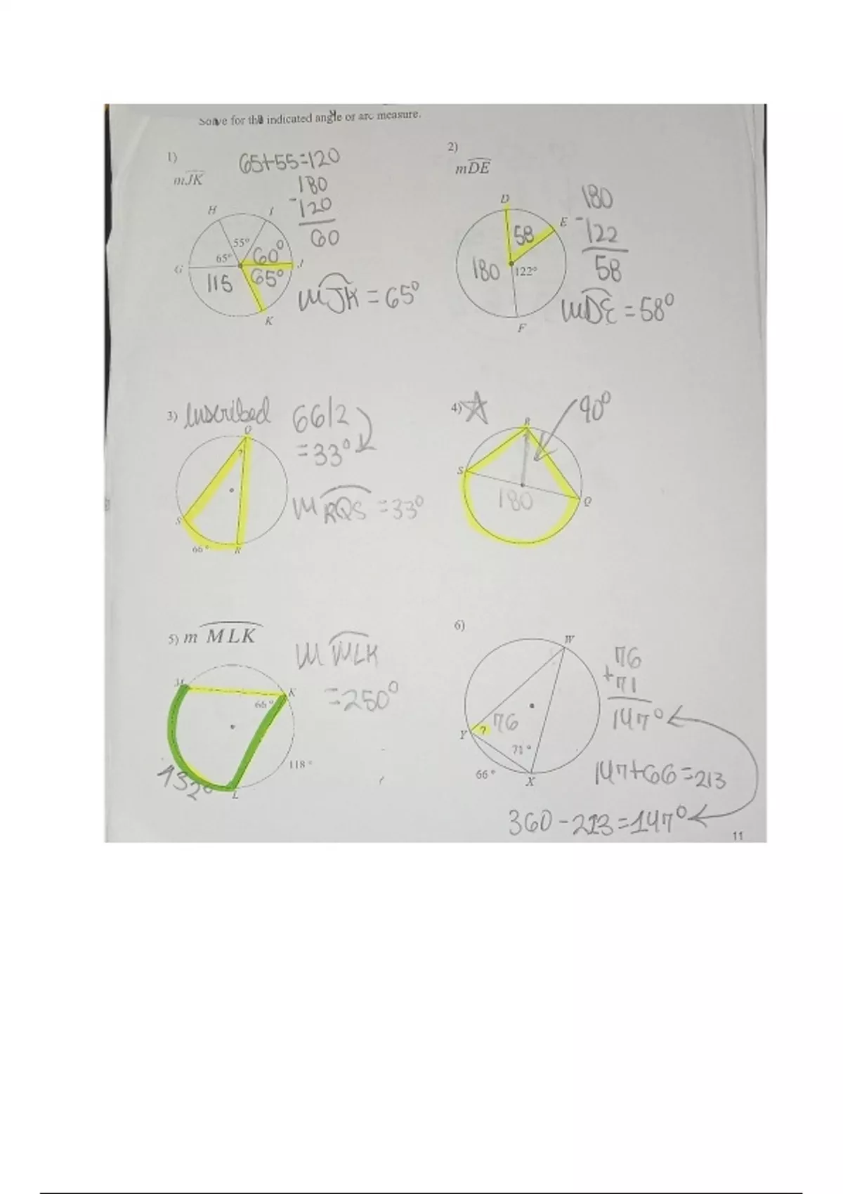 Geometry Inscribed Angles and Arc Measures - Geometry - Stuvia US
