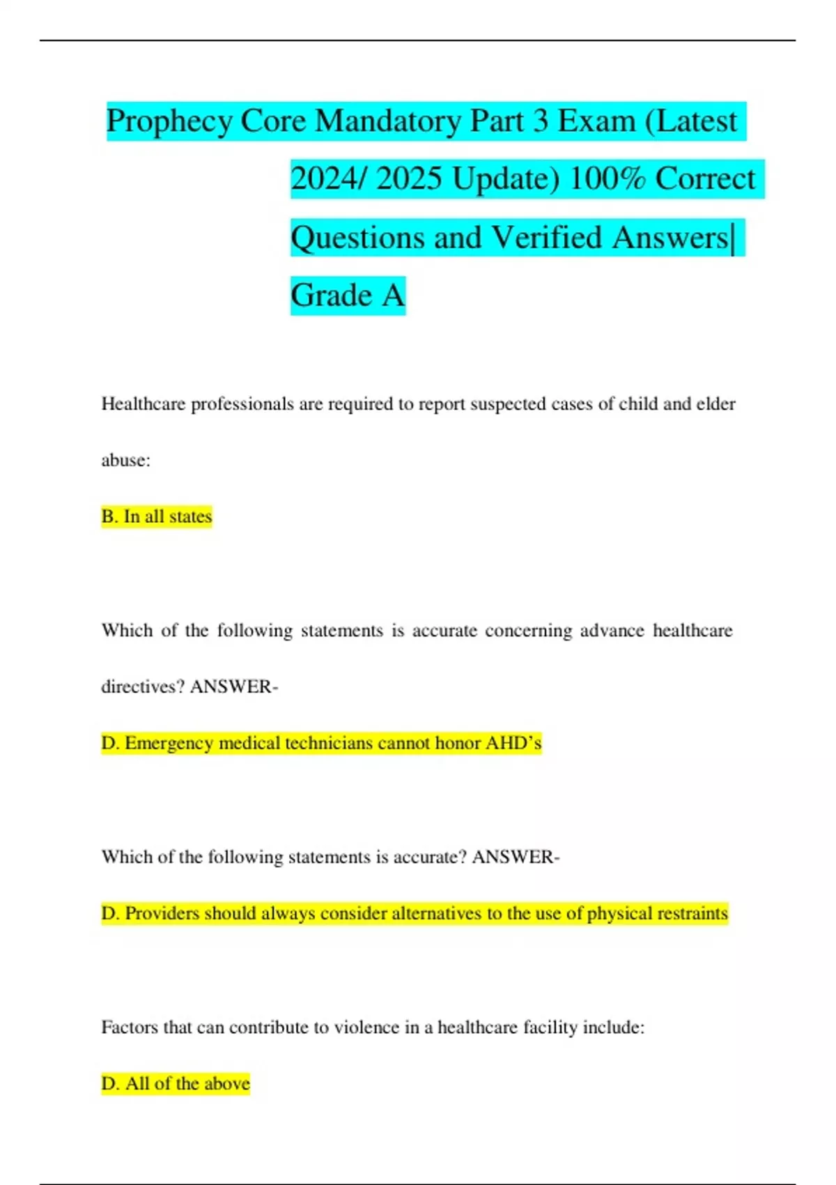 Prophecy Core Mandatory Part 3 Exam (Latest 2024/ 2025 Update) 100% ...