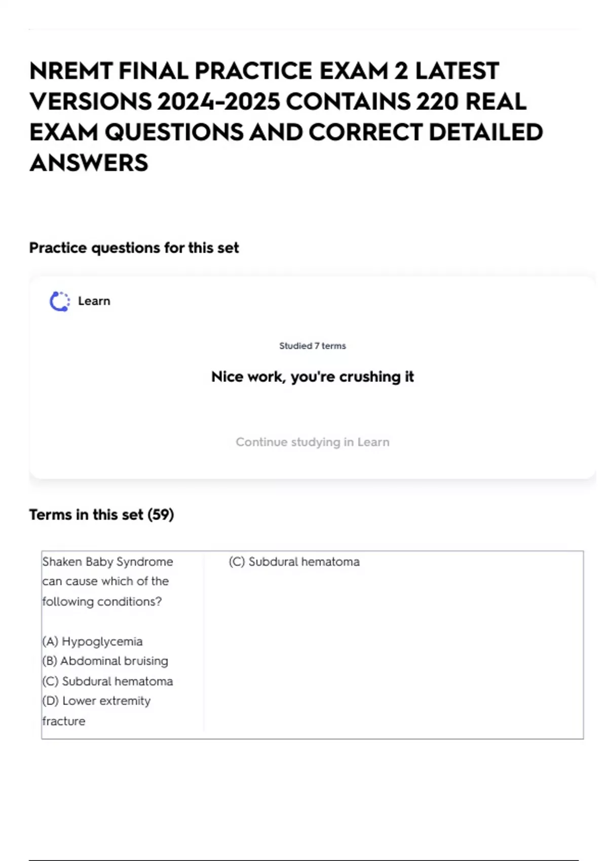 NREMT FINAL PRACTICE EXAM 2 LATEST VERSIONS CONTAINS 220 REAL EXAM ...