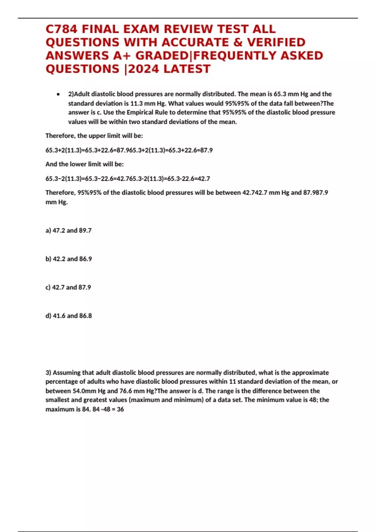 C784 FINAL EXAM REVIEW TEST ALL QUESTIONS WITH ACCURATE & VERIFIED ...