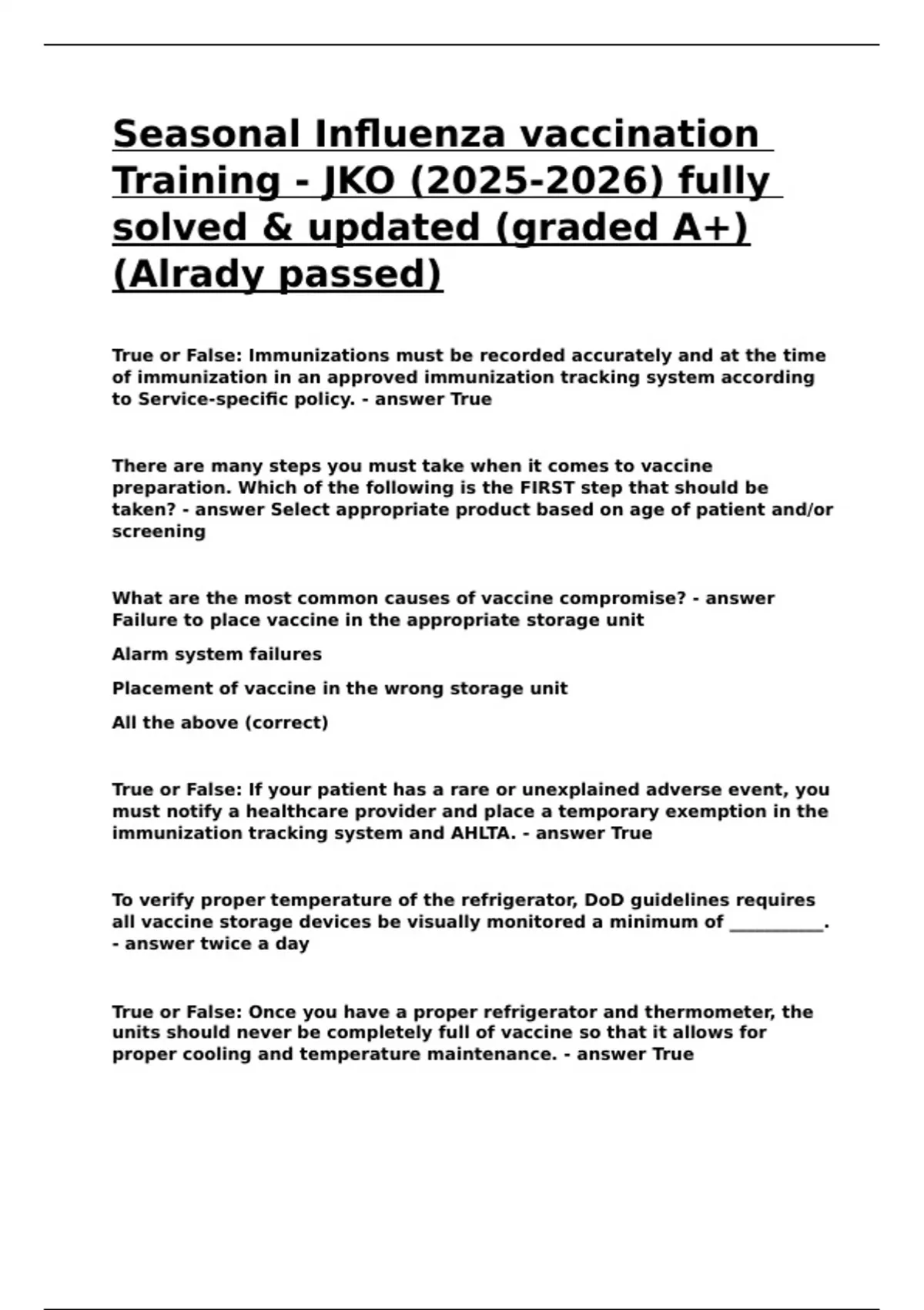 Seasonal Influenza vaccination Training - JKO () fully solved & updated ...