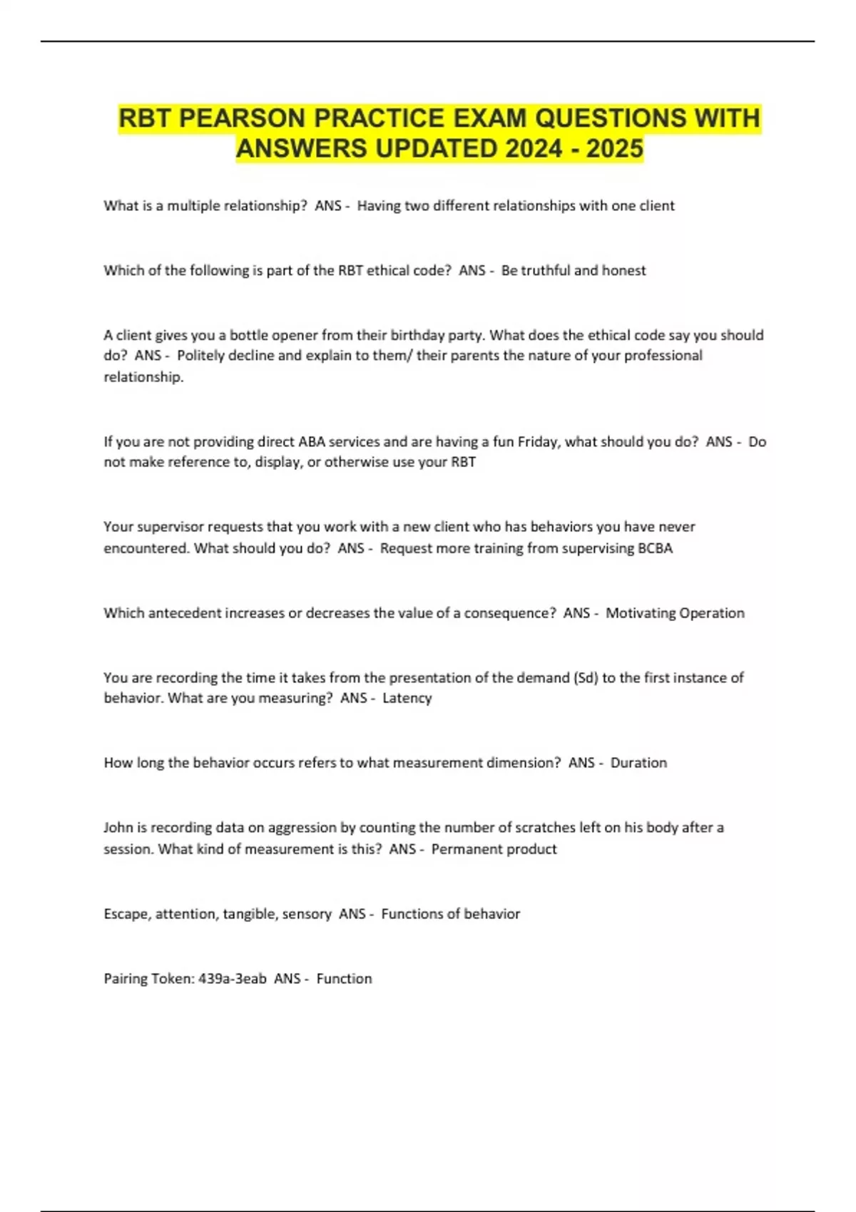 RBT PEARSON PRACTICE EXAM QUESTIONS WITH ANSWERS UPDATED - PEARSON RBT ...