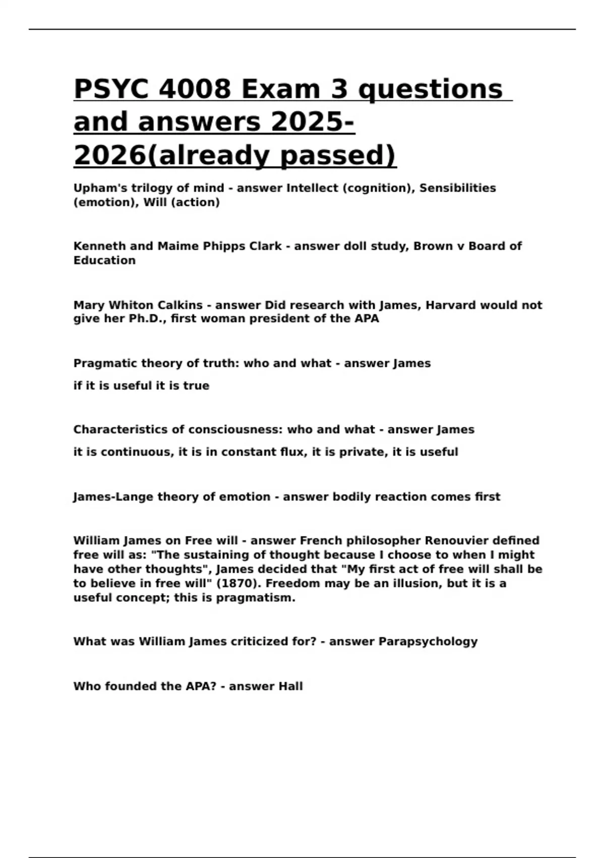 PSYC 4008 Exam 3 questions and answers (already passed). - PSYC 4008 - Stuvia US