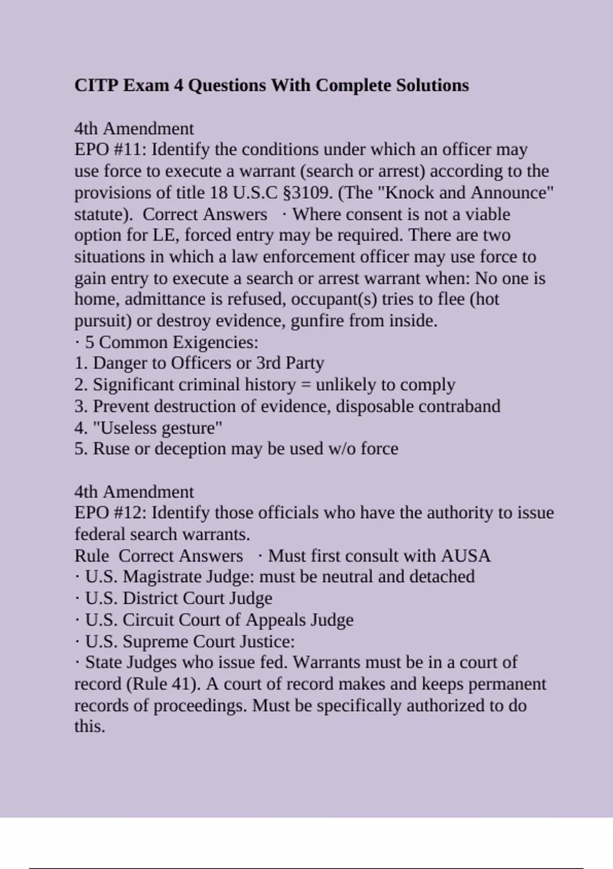 CITP Exam 4 Questions With Complete Solutions - CITP - Stuvia US