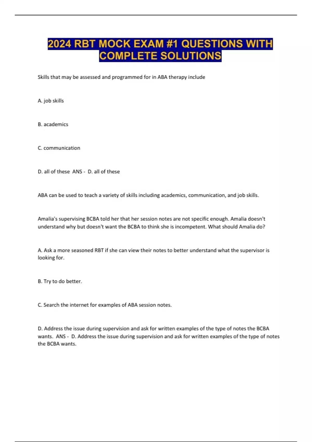 2024 RBT MOCK EXAM #1 QUESTIONS WITH COMPLETE SOLUTIONS - PEARSON RBT ...