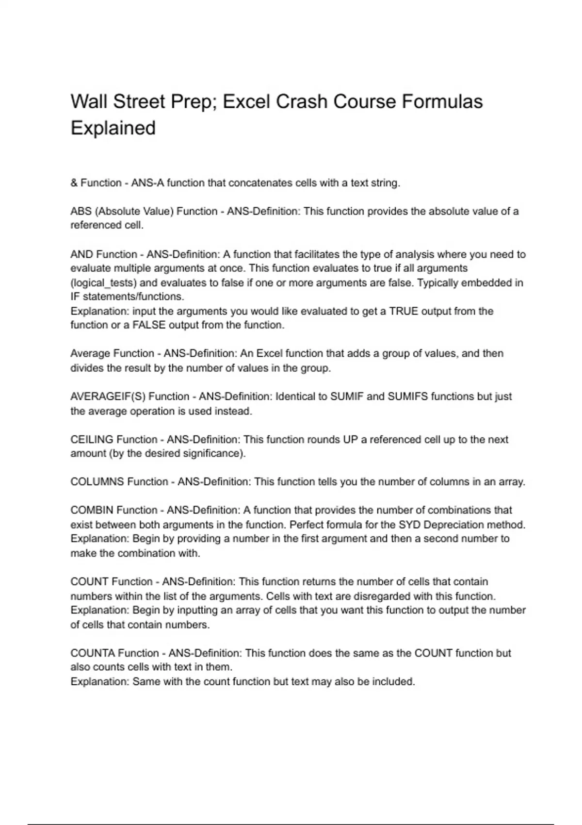 Wall Street Prep_ Excel Crash Course Formulas Explained Questions & answers | Rated A+ (2024/ ...