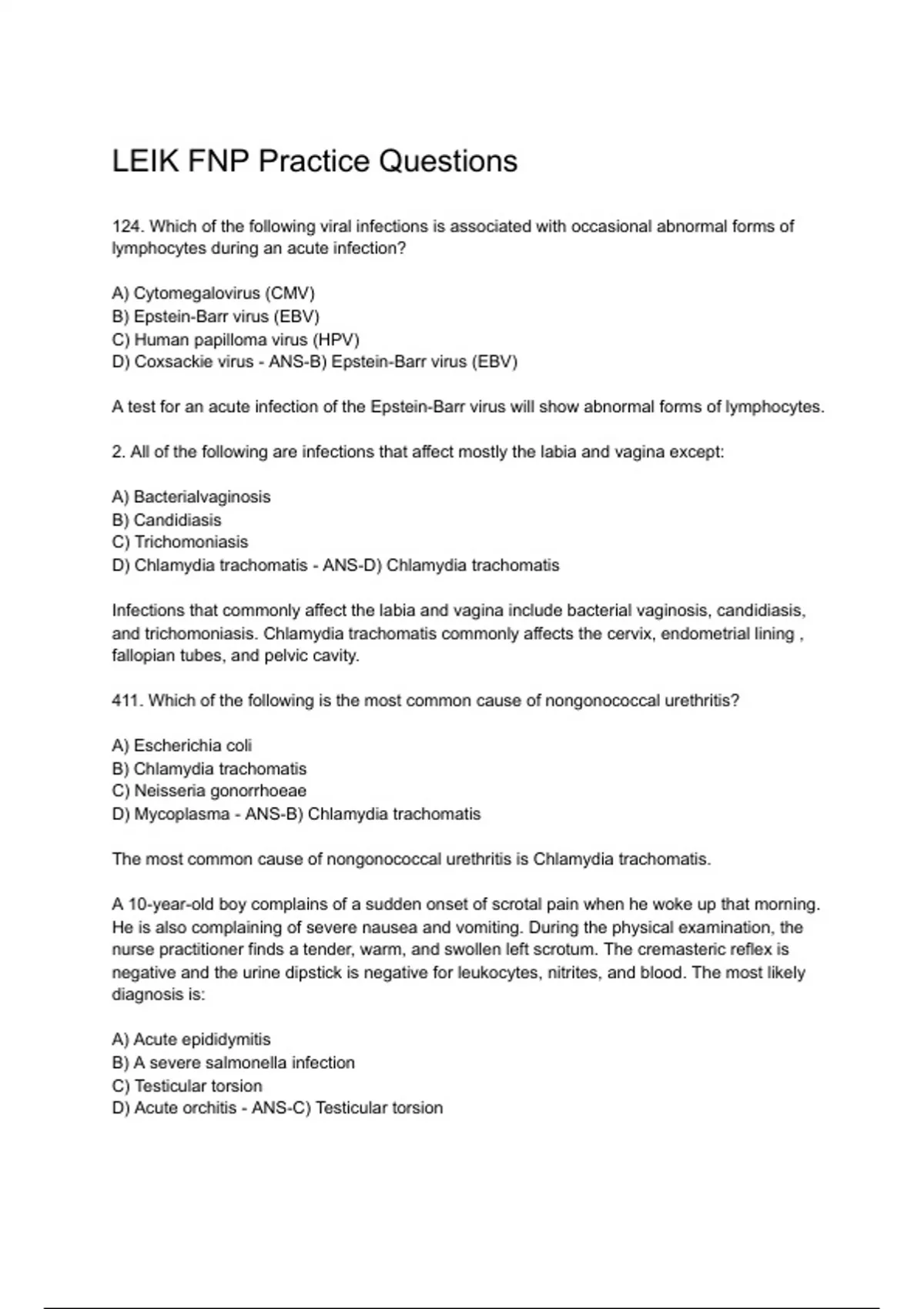 LEIK FNP Practice Questions & answers | Rated A+ (2024/2025 Exam ...