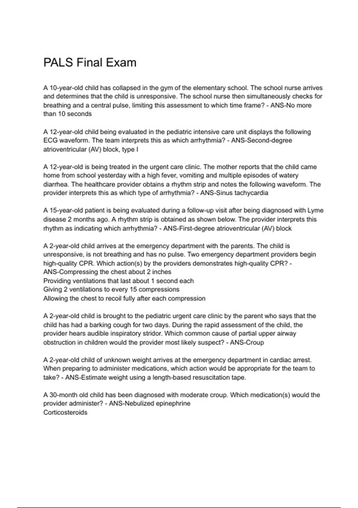 PALS Final Exam Questions & answers | Rated A+ (2024/2025 Exam ...