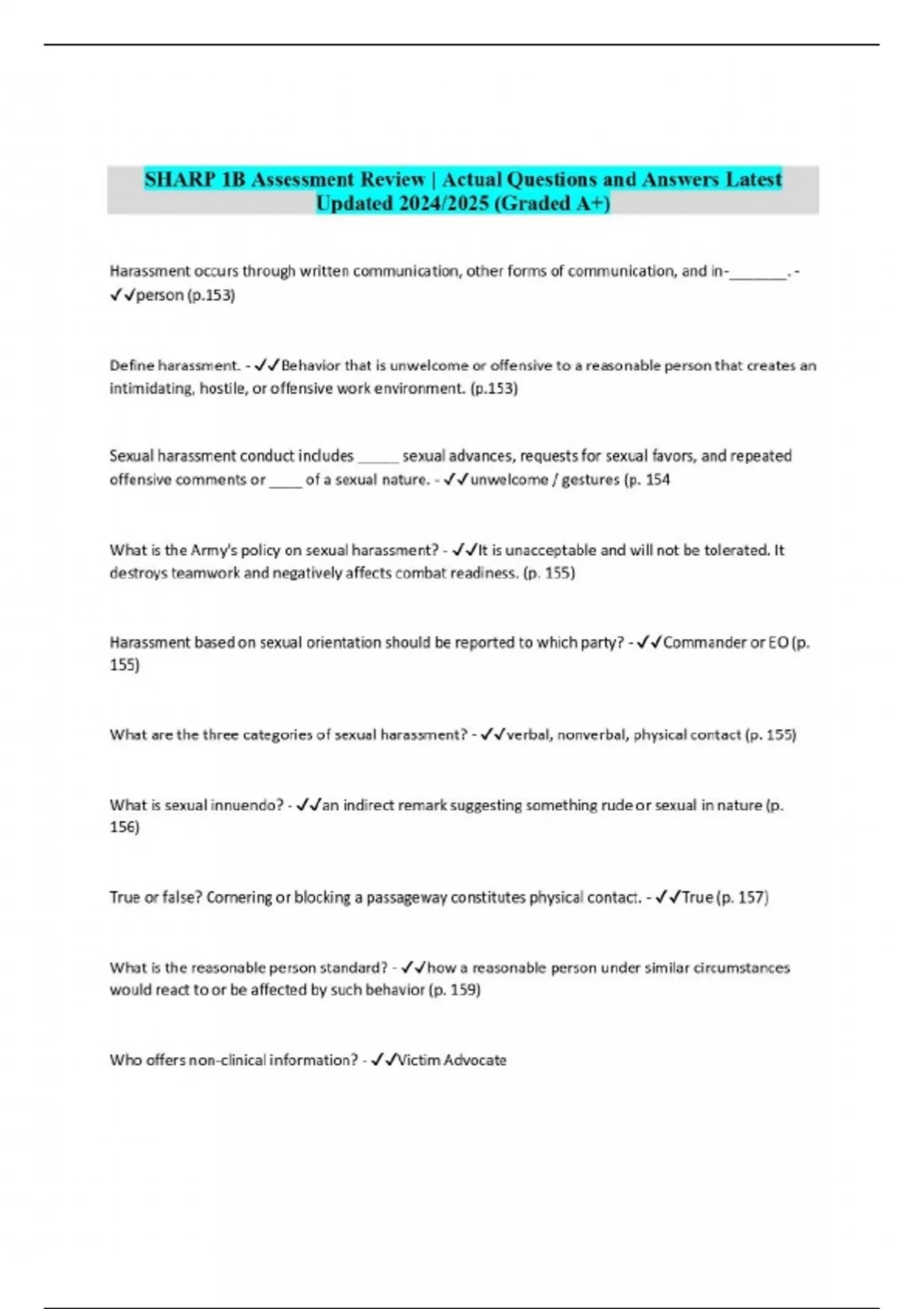 SHARP 1B Assessment Review | Actual Questions and Answers Latest ...