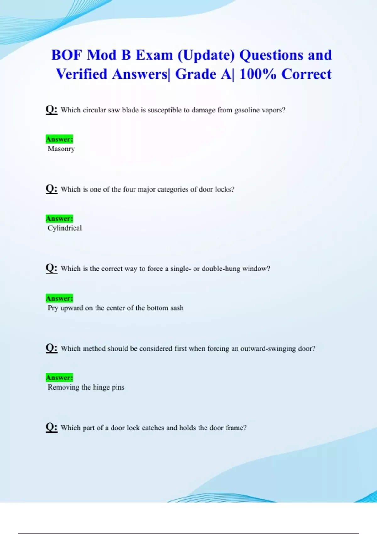 BOF Mod B Exam (2024/ 2025 Update) Questions and Verified Answers ...