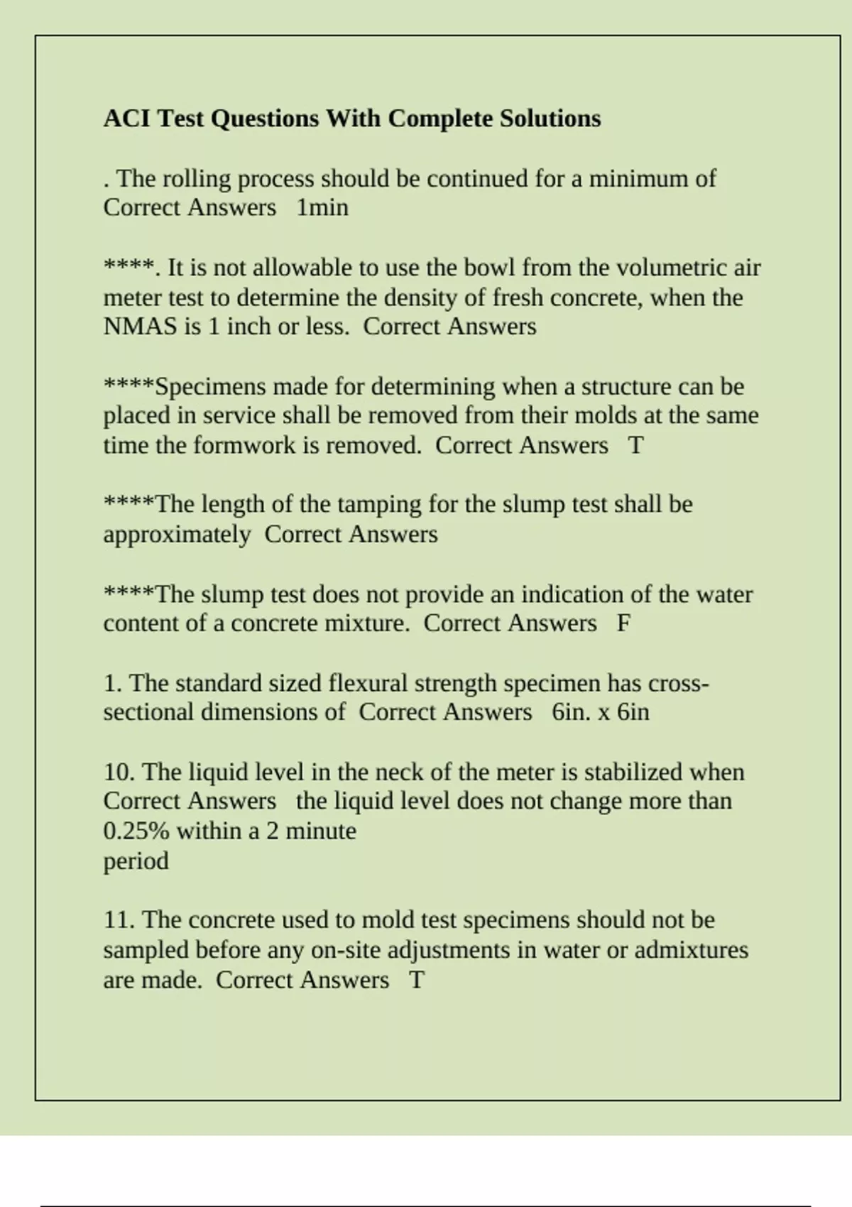ACI Test Questions With Complete Solutions - ACI concrete strength ...