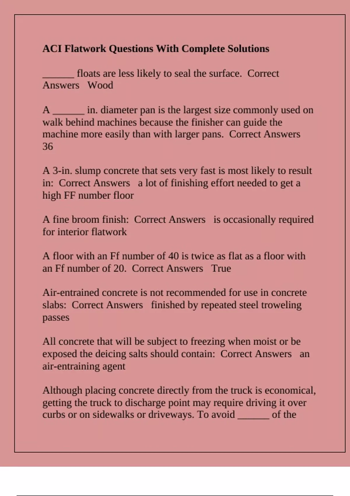 ACI Flatwork Questions With Complete Solutions - ACI concrete strength ...