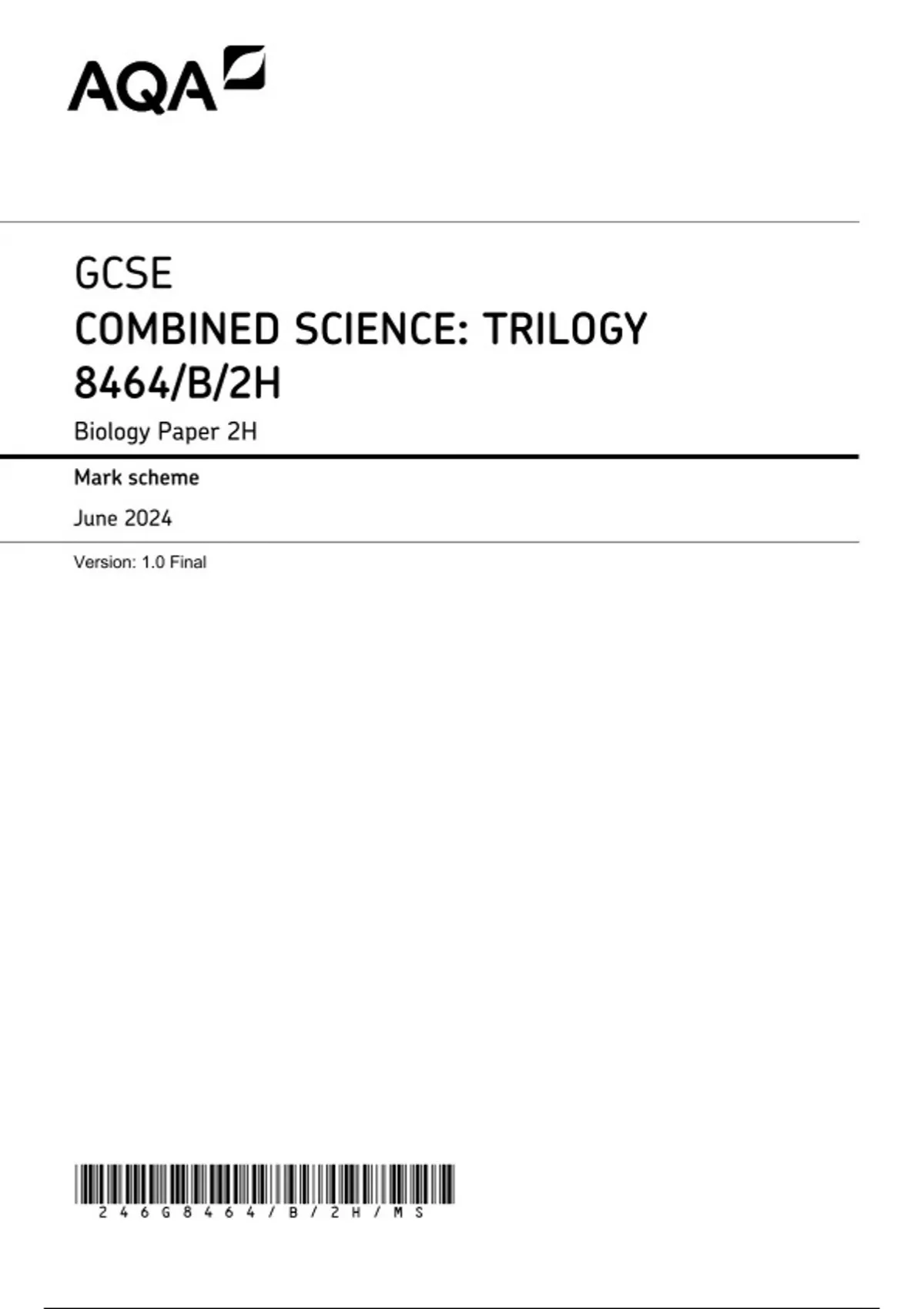 AQA GCSE COMBINED SCIENCE: TRILOGY Higher Tier Biology Paper 2 JUNE ...