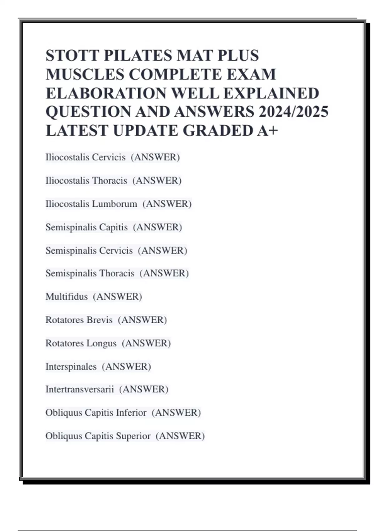 STOTT PILATES MAT PLUS MUSCLES COMPLETE EXAM ELABORATION WELL EXPLAINED ...