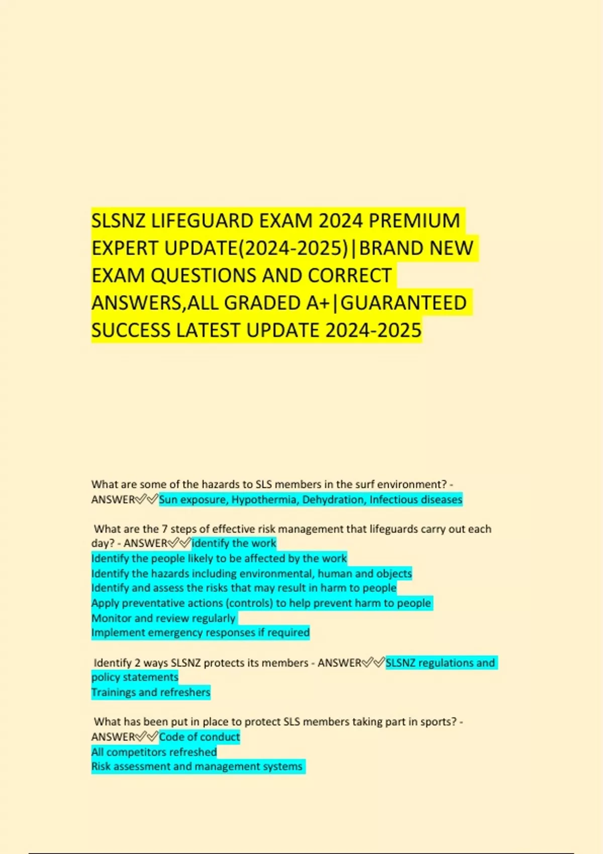 SLSNZ LIFEGUARD EXAM 2024 PREMIUM EXPERT UPDATE()|BRAND NEW EXAM ...