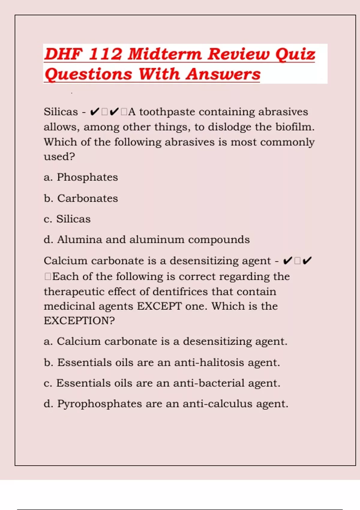 DHF| 112 Midterm Review Quiz Questions With Answers|34 Pages - DHF ...