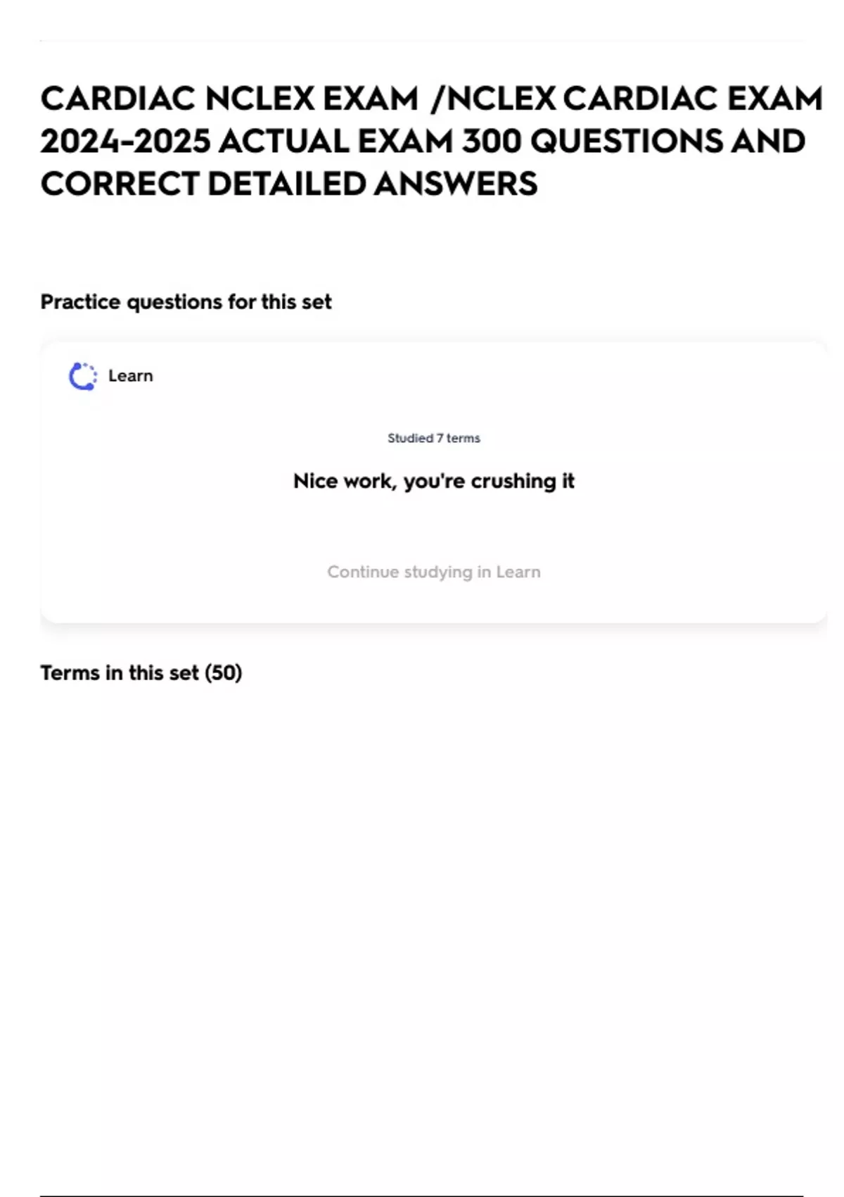 CARDIAC NCLEX EXAM /NCLEX CARDIAC EXAM ACTUAL EXAM 300 QUESTIONS AND ...