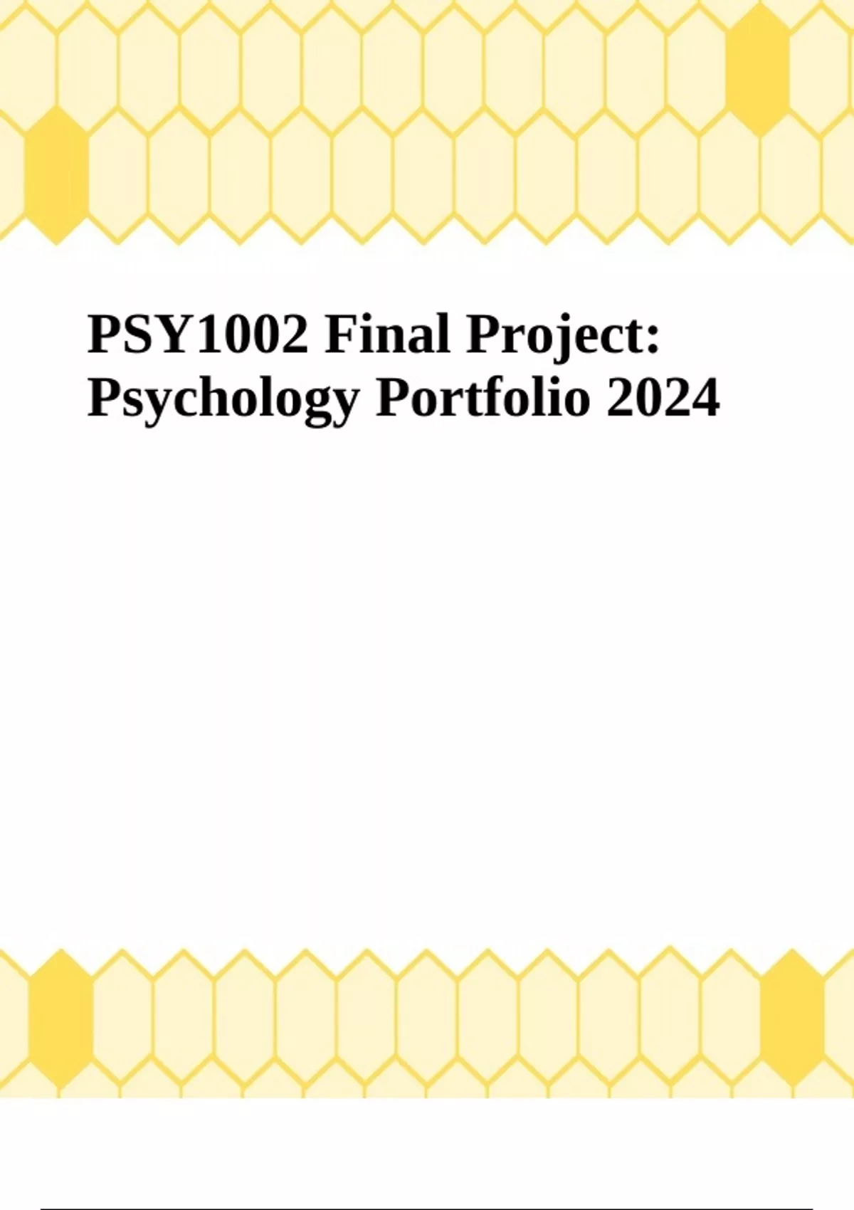 PSY1002 Final Project: Psychology Portfolio 2024 - PSY1002 - Stuvia US