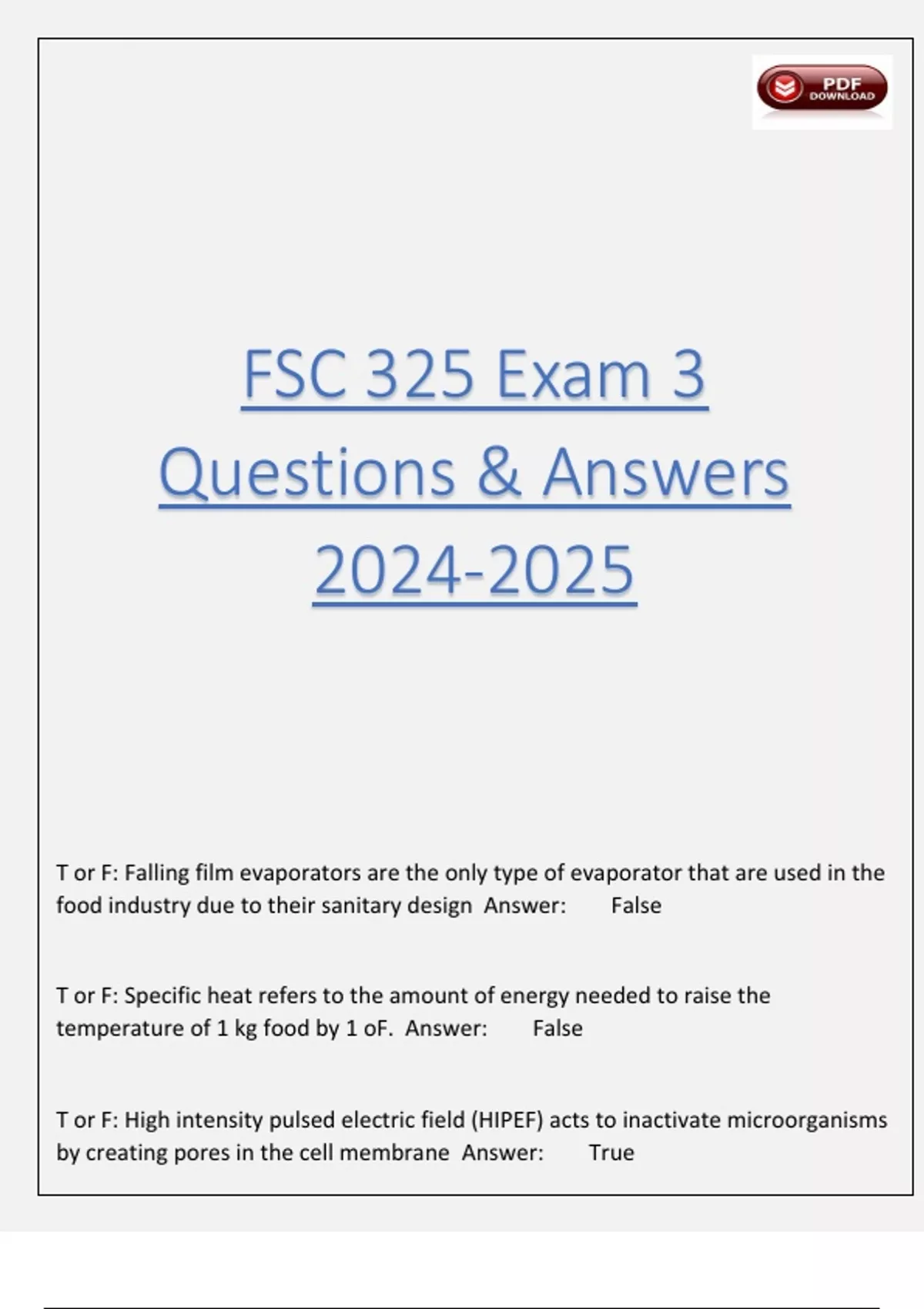 FSC 325 Exam 3 Questions & Answers - FSC 325 - Stuvia US