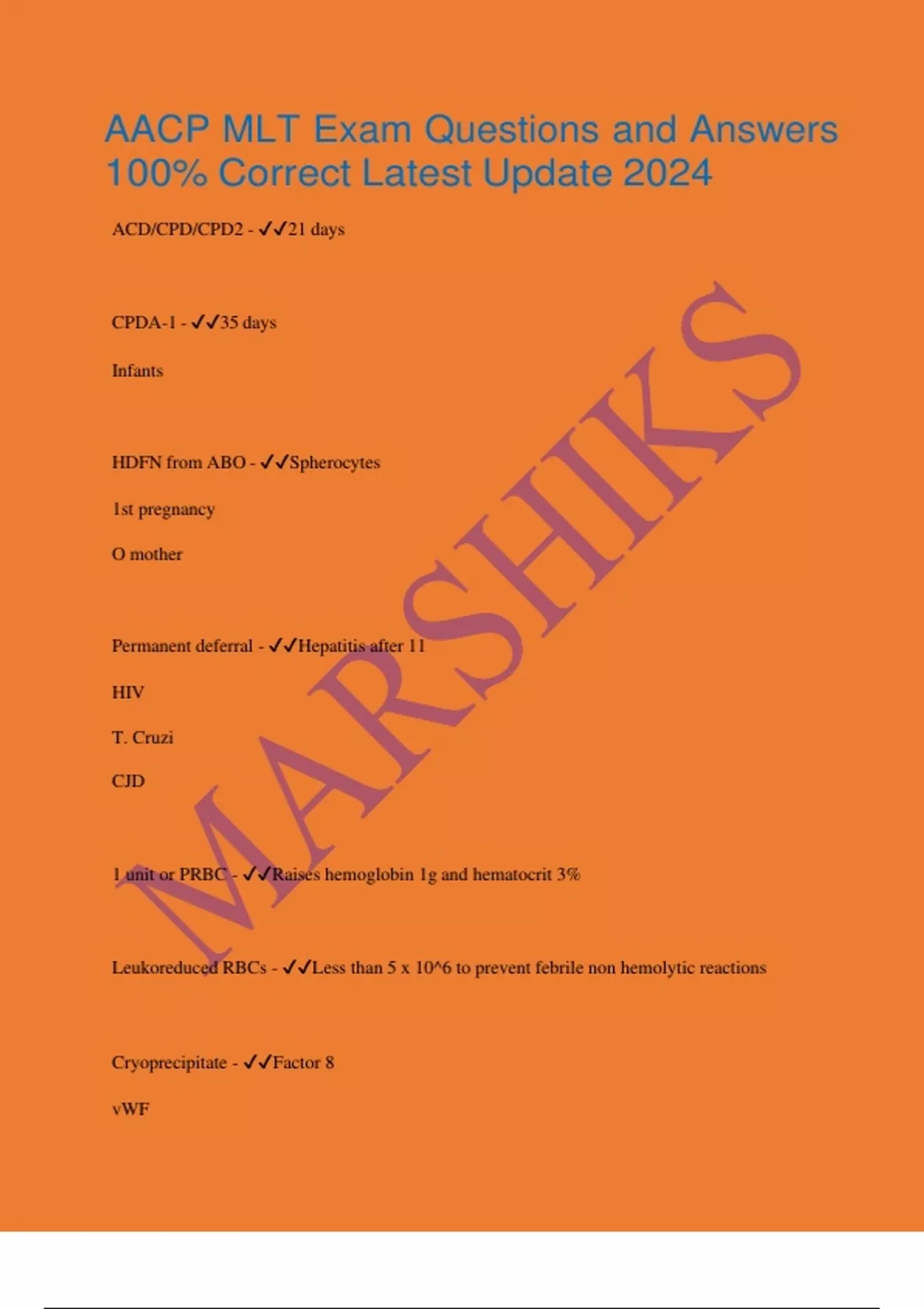 AACP MLT Exam Questions and Answers 100% Correct Latest Update 2024 ...