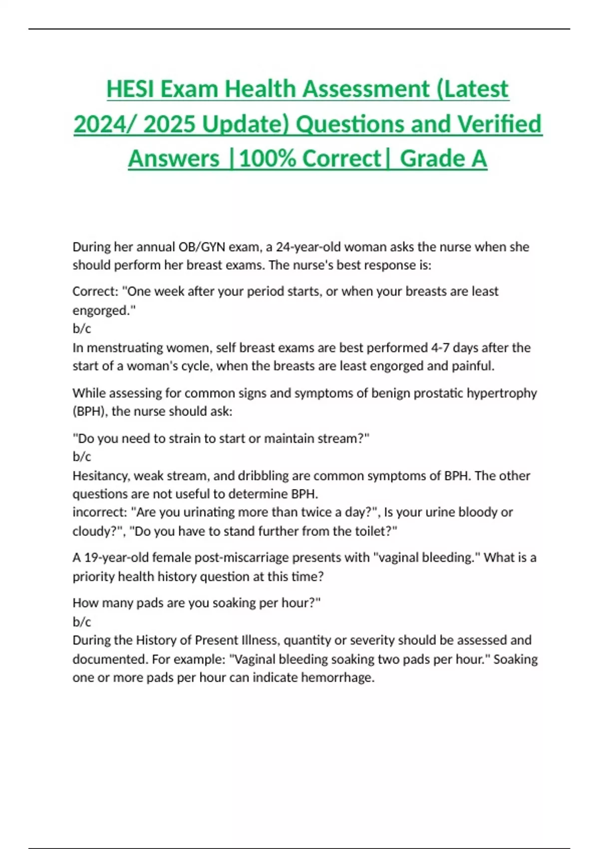 HESI Exam Health Assessment (Latest 2024/ 2025 Update) Questions and ...