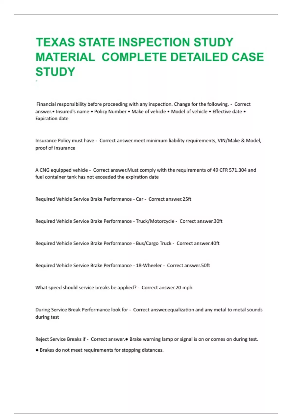 Texas State Inspection Study Material complete detailed case study - A ...