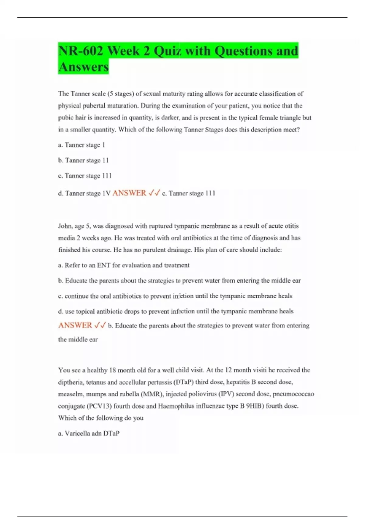 NR-602 Week 2 Quiz with Questions and Answers - NR-602 - Stuvia US
