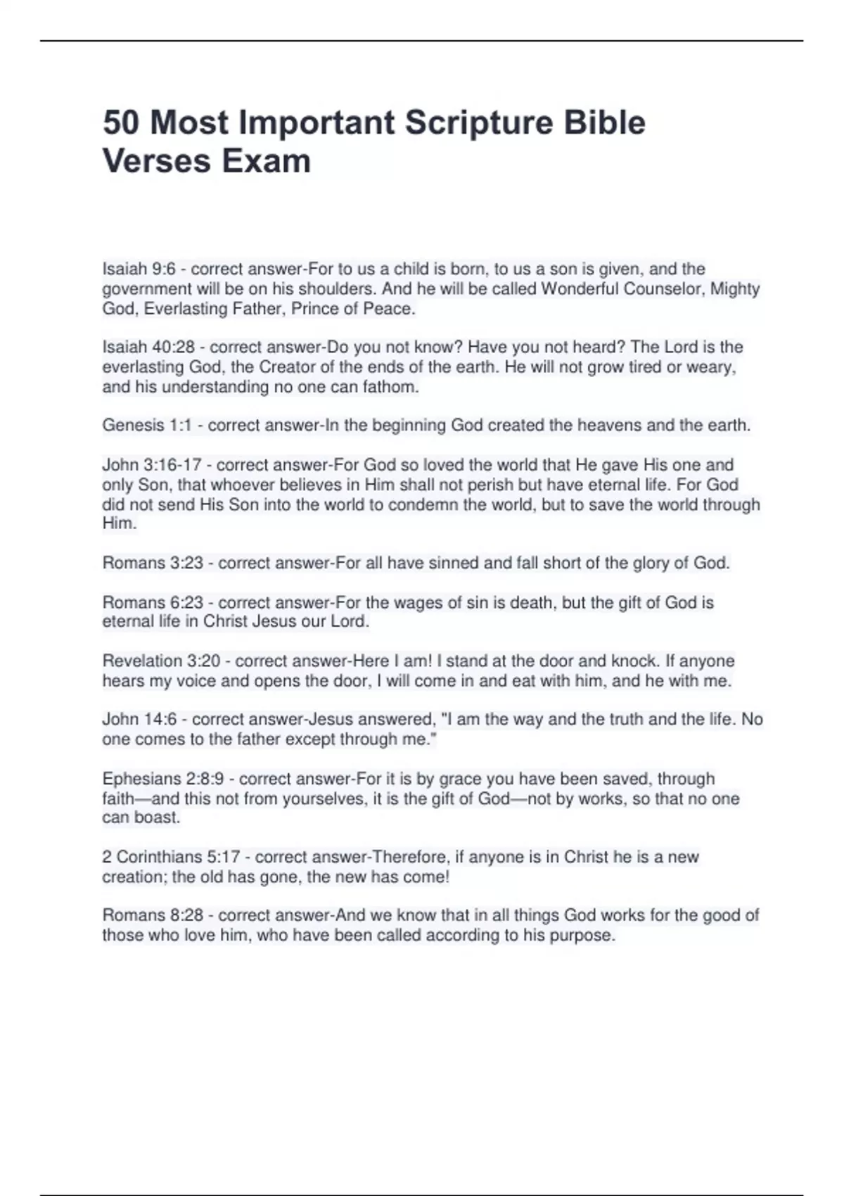 50 Most Important Scripture Bible Verses Exam - Scriptures - Stuvia US