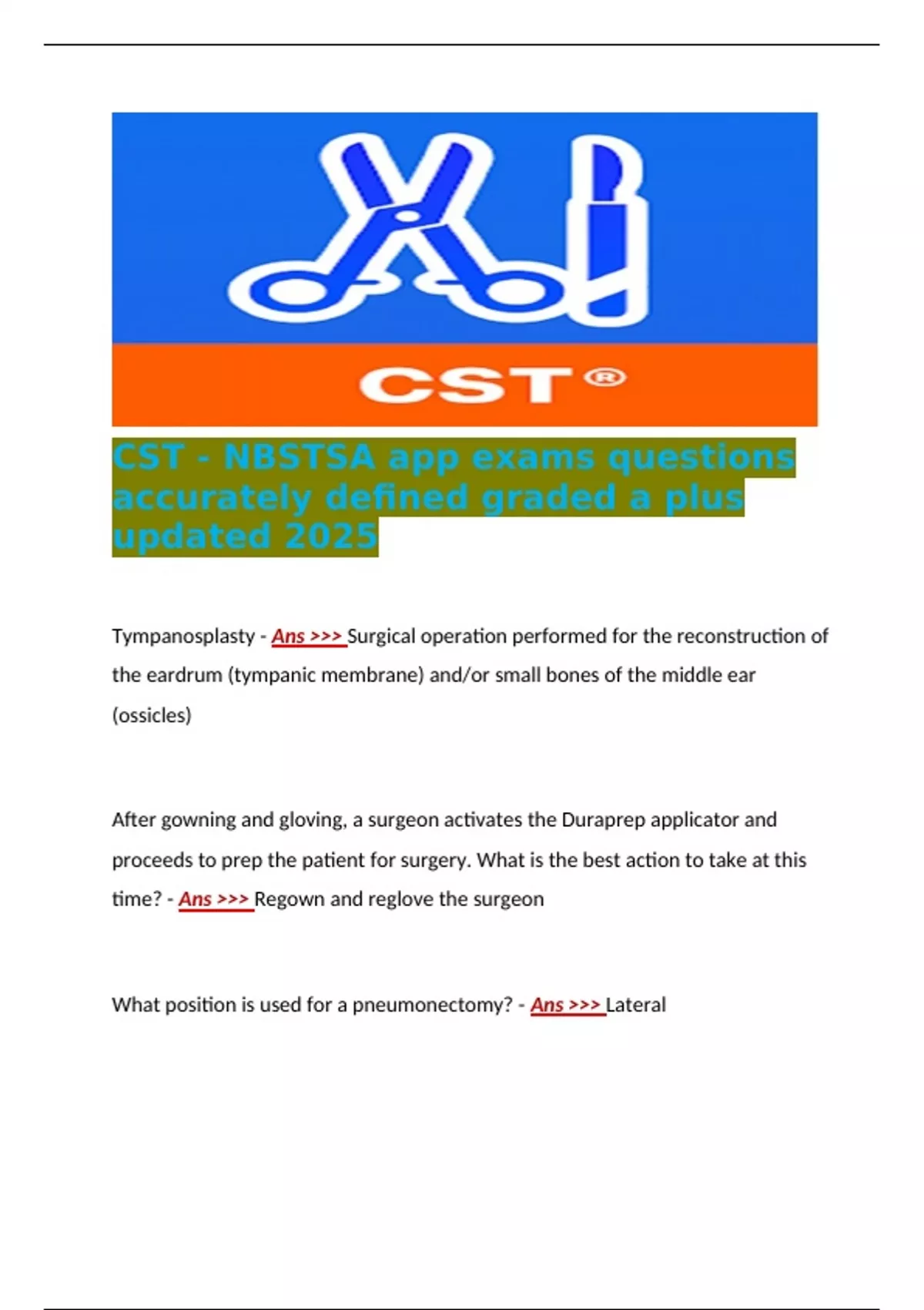 CST - NBSTSA app exams questions accurately defined graded a plus ...