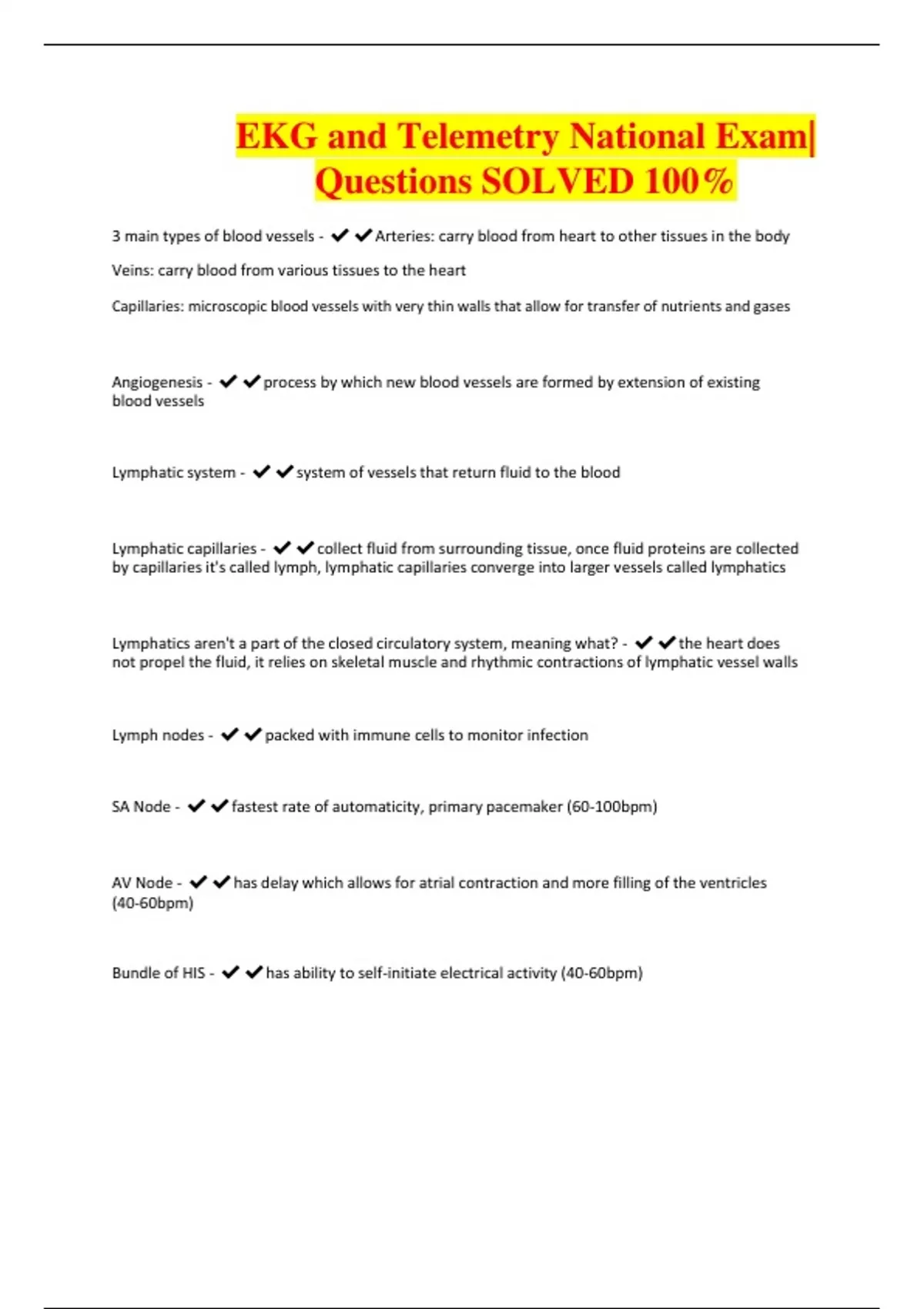 EKG and Telemetry National Exam| Questions SOLVED 100% - Telemetry ...