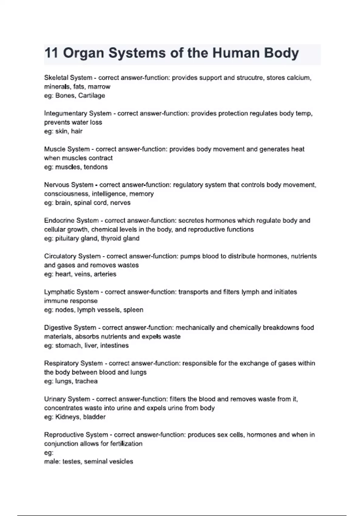 11 Organ Systems of the Human Body questions and answers - Body systems ...