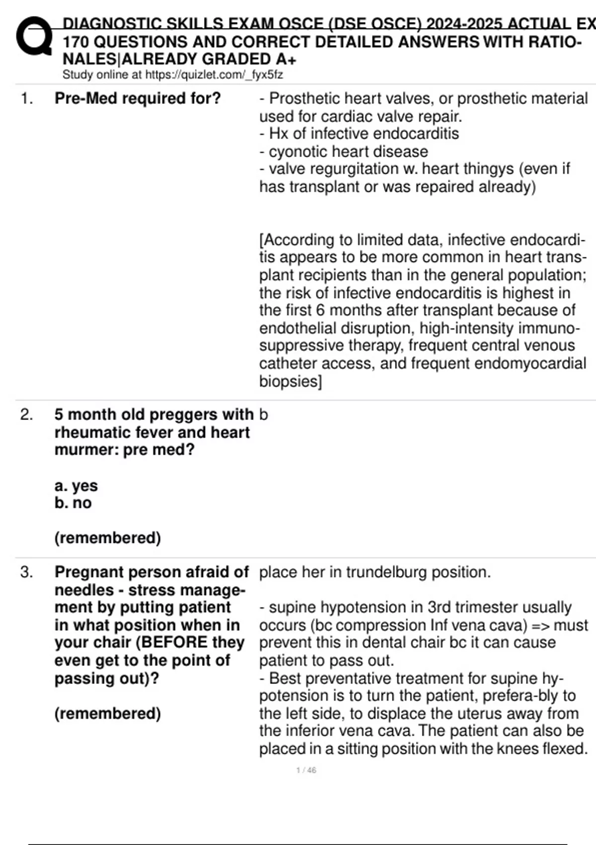 DIAGNOSTIC SKILLS EXAM OSCE (DSE OSCE) ACTUAL EXAM 170 QUESTIONS AND ...