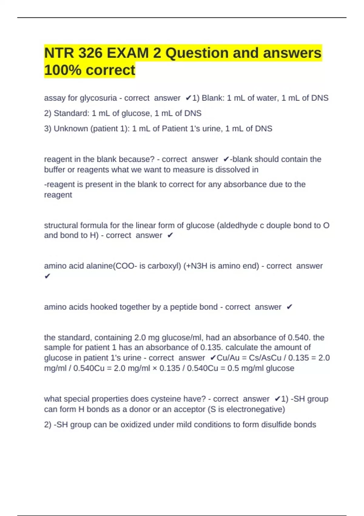 NTR 326 EXAM 2 Question and answers 100% correct - NTR 326 - Stuvia US