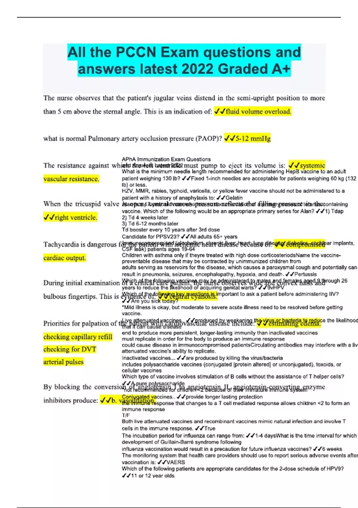 All the PCCN Exam questions and answers latest Graded A+ UPDATE 2025 ...