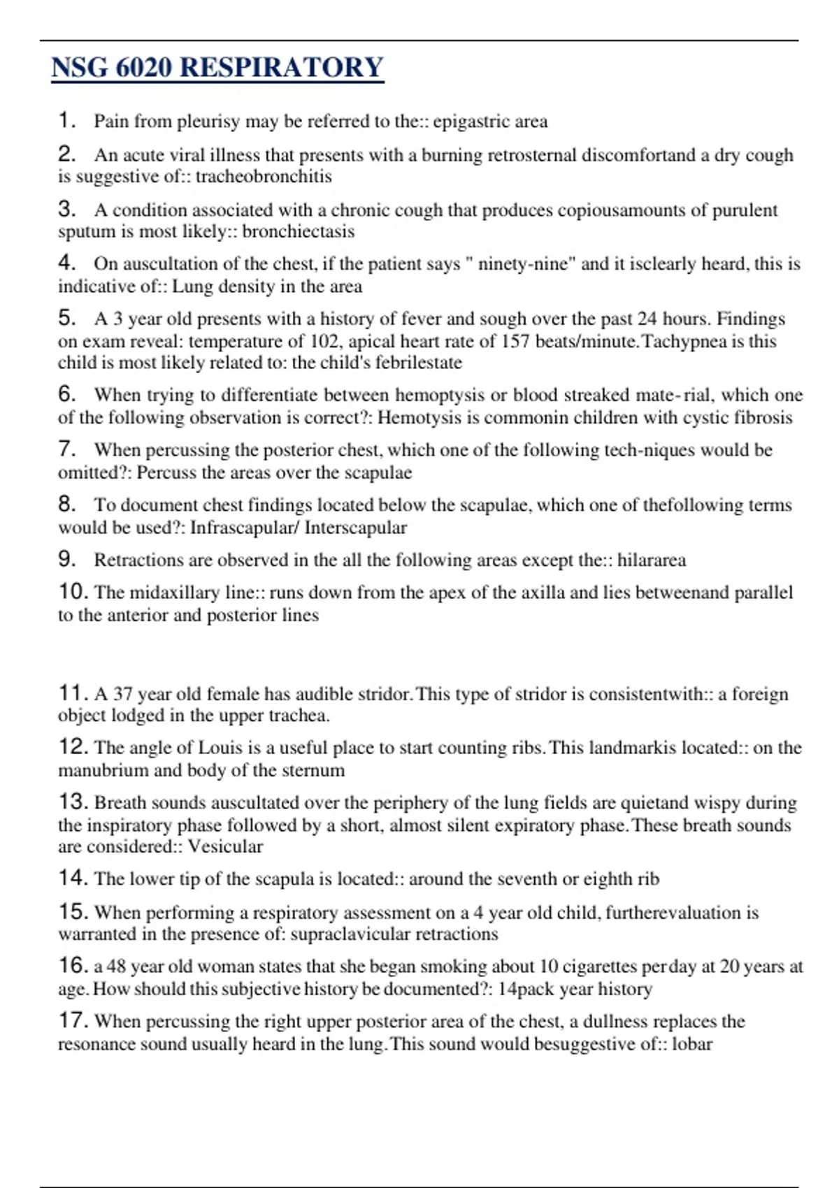 NSG6020 / NSG 6020 RESPIRATORY 2024/2025 | QUESTIONS WITH 100% VERIFIED ...