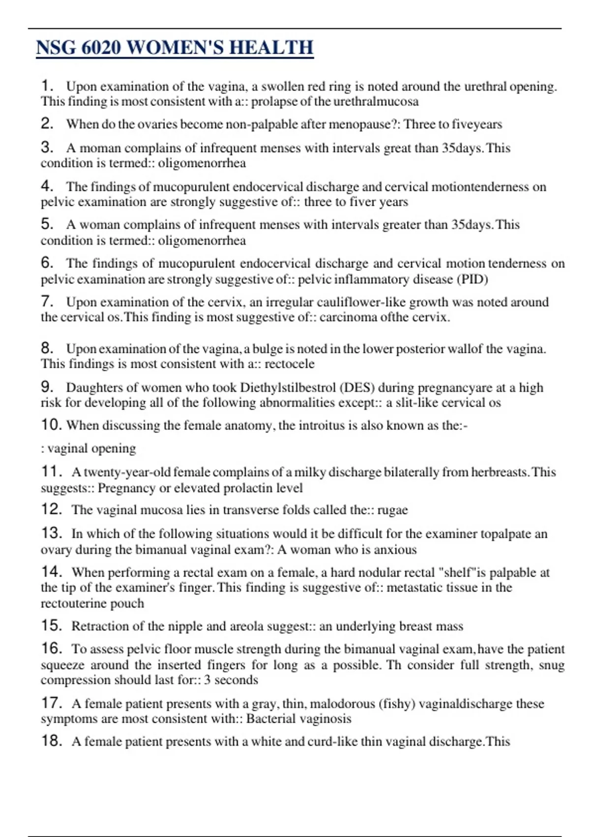 NSG6020 / NSG 6020 WOMEN'S HEALTH 2024/2025 | QUESTIONS WITH 100% ...