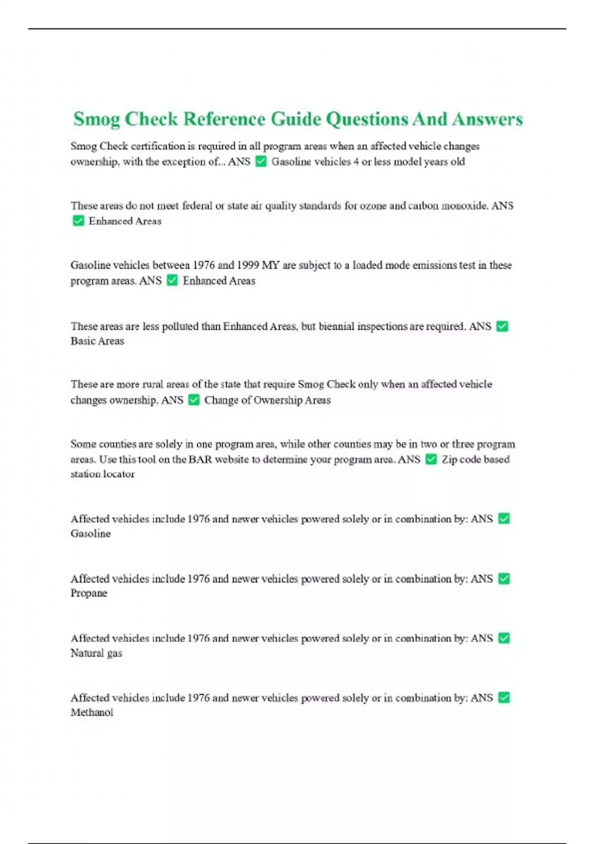Smog Check Reference Guide Questions And Answers With Latest Updates ...