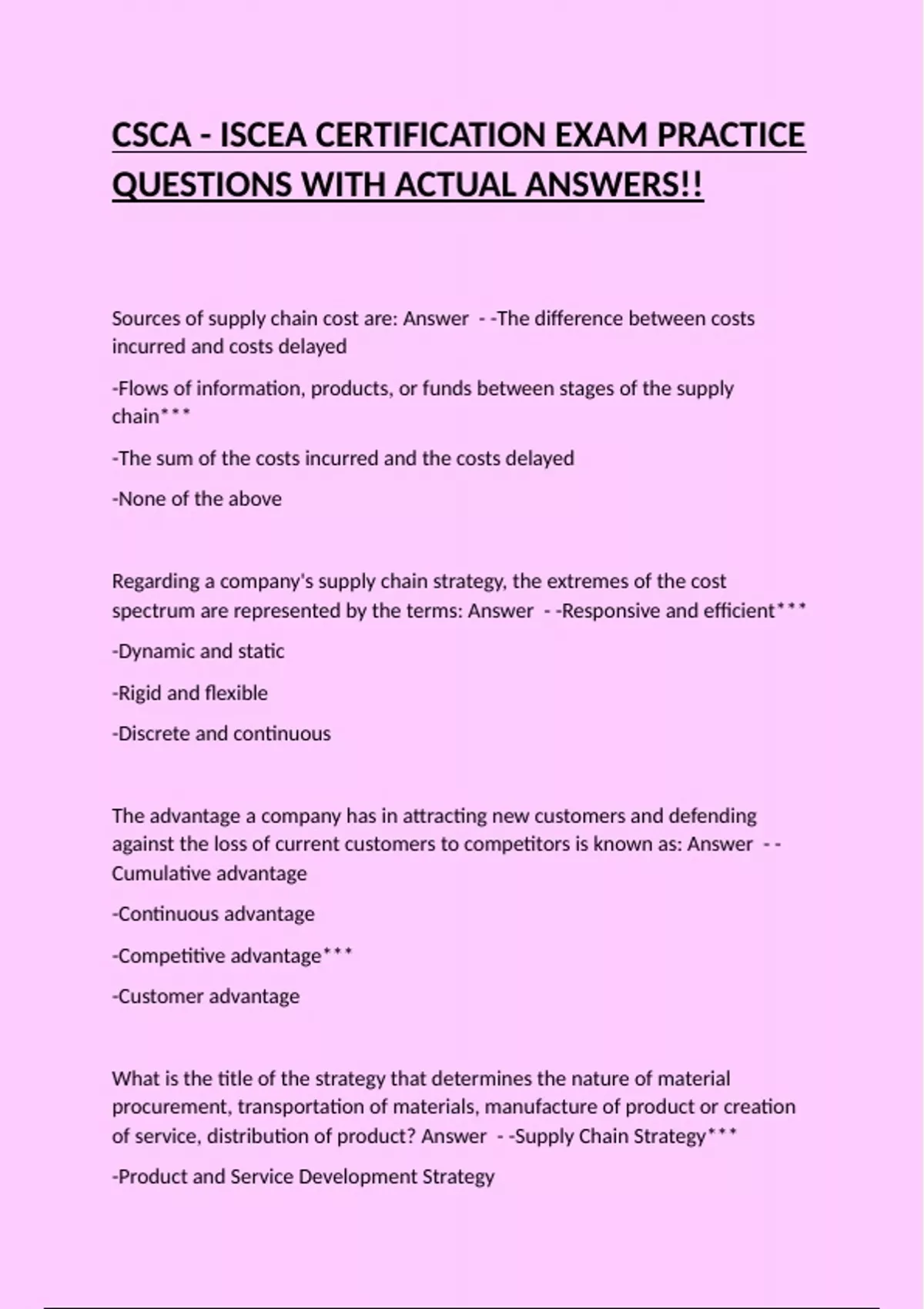 CSCA - ISCEA CERTIFICATION EXAM PRACTICE QUESTIONS WITH ACTUAL ANSWERS ...