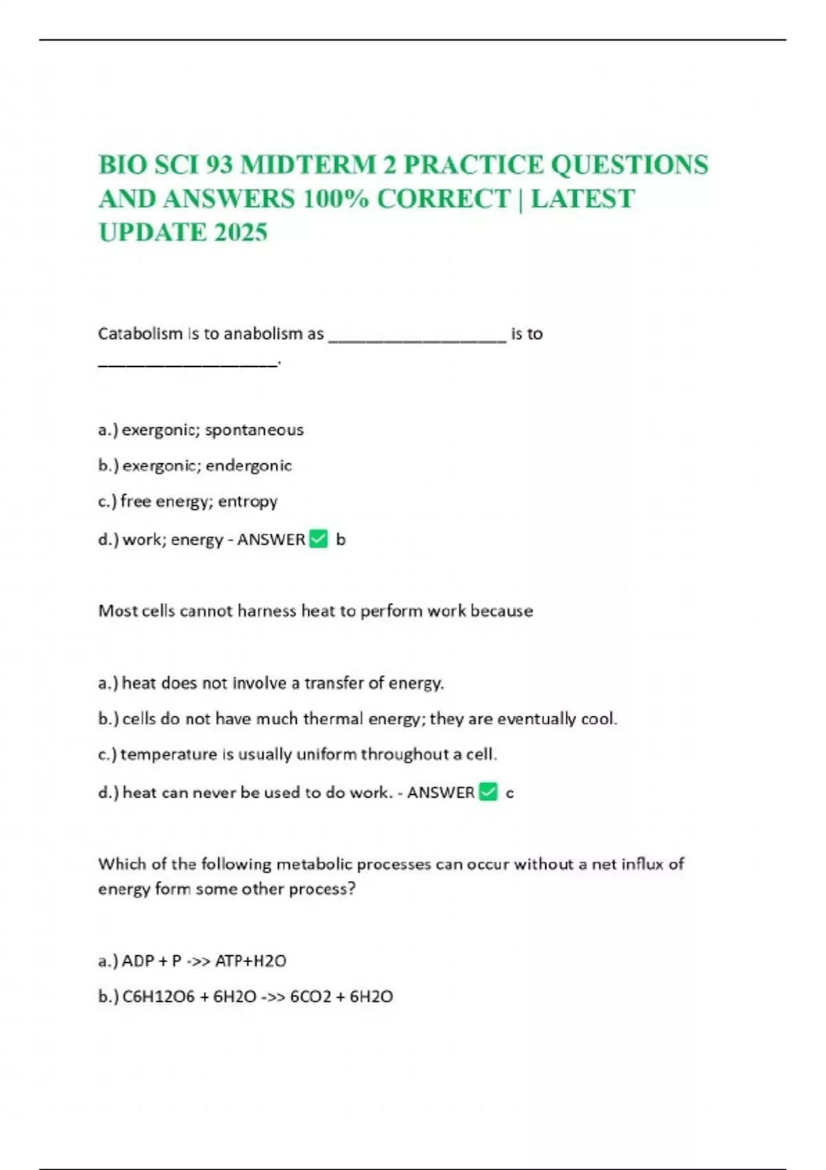BIO SCI 93 MIDTERM 2 PRACTICE QUESTIONS AND ANSWERS 100% CORRECT ...