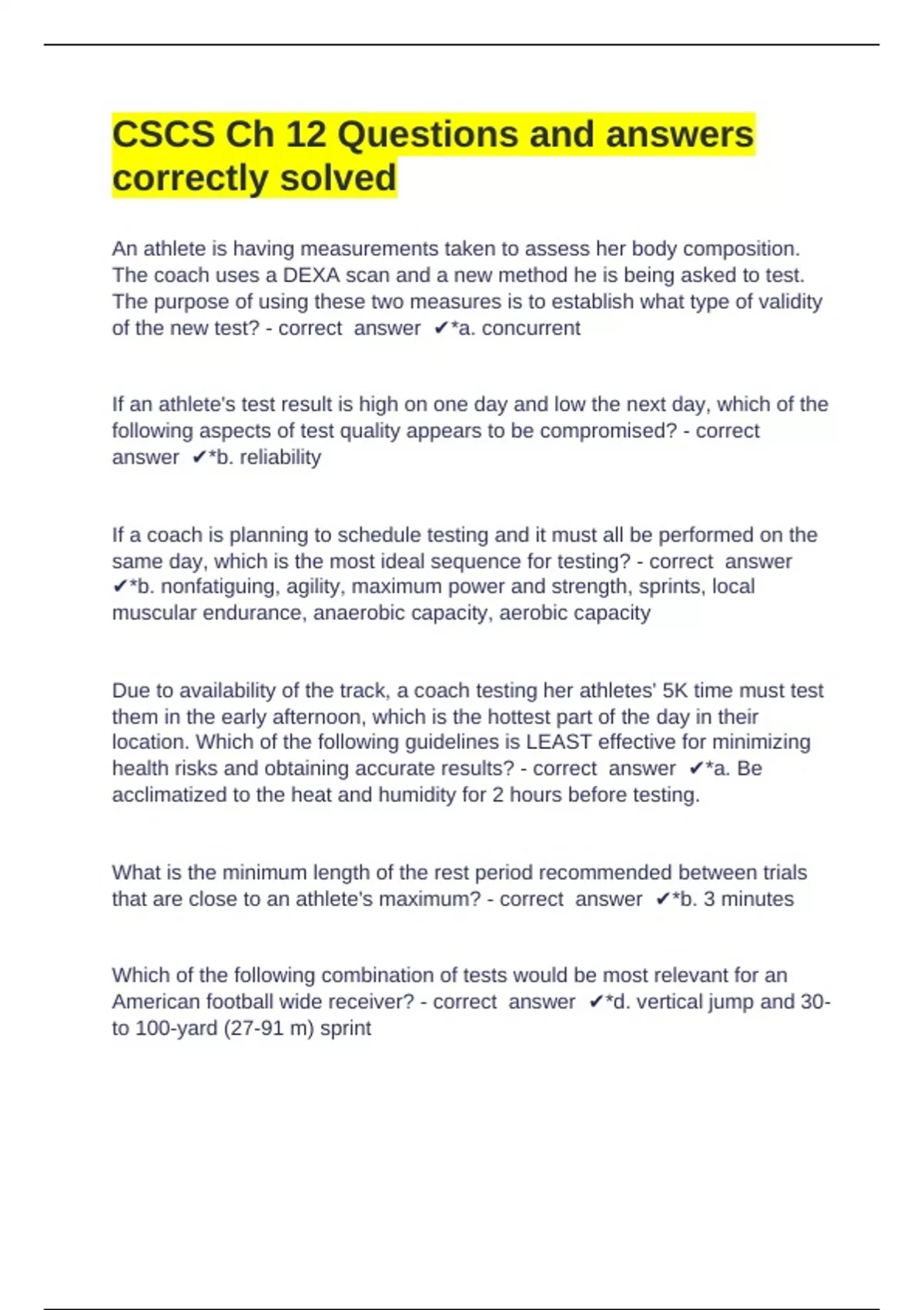 CSCS Ch 12 Questions and answers correctly solved - CSCS - Stuvia US