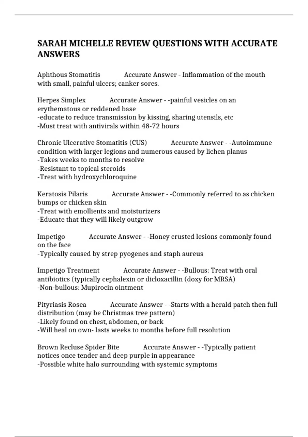 SARAH MICHELLE REVIEW QUESTIONS WITH ACCURATE ANSWERS - SARAH MICHELLE ...