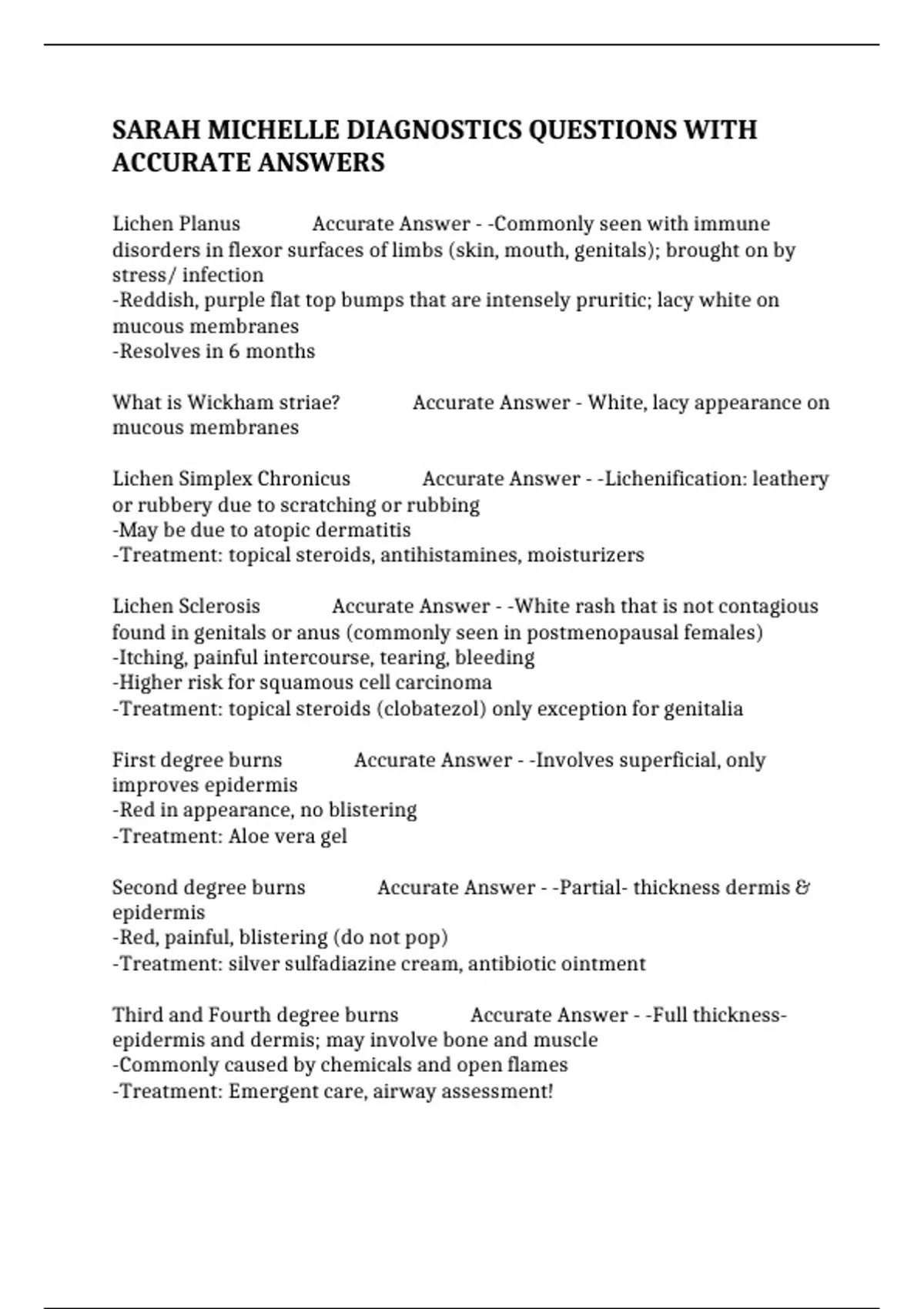 SARAH MICHELLE DIAGNOSTICS QUESTIONS WITH ACCURATE ANSWERS - SARAH ...