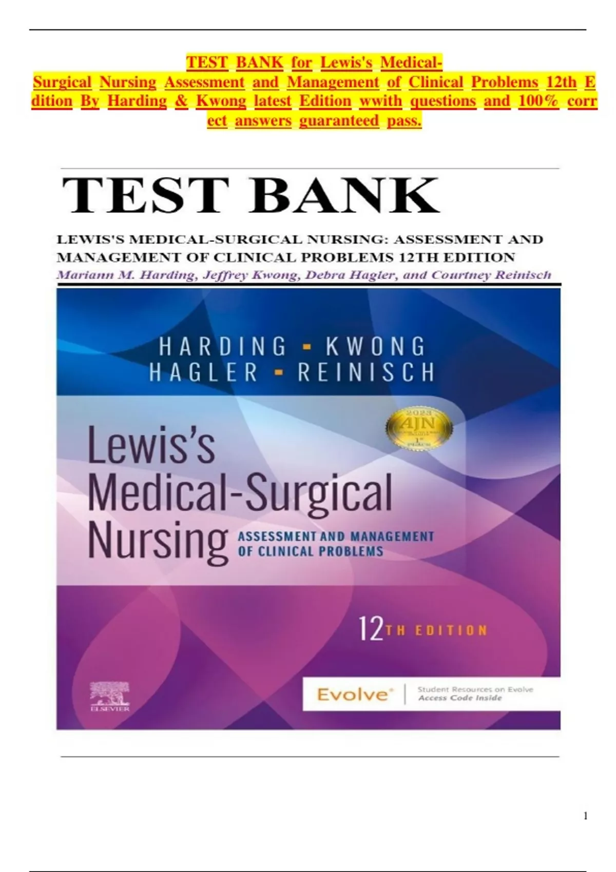 TEST BANK for Lewis's Medical-Surgical Nursing Assessment and ...