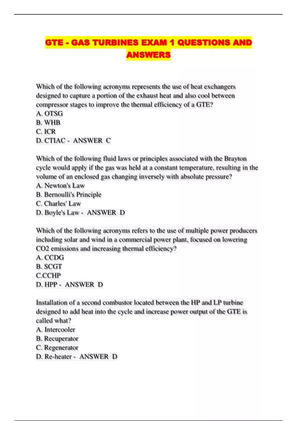 GTE - GAS TURBINES EXAM 1 QUESTIONS AND ANSWERS - GTE - GAS TURBINES ...