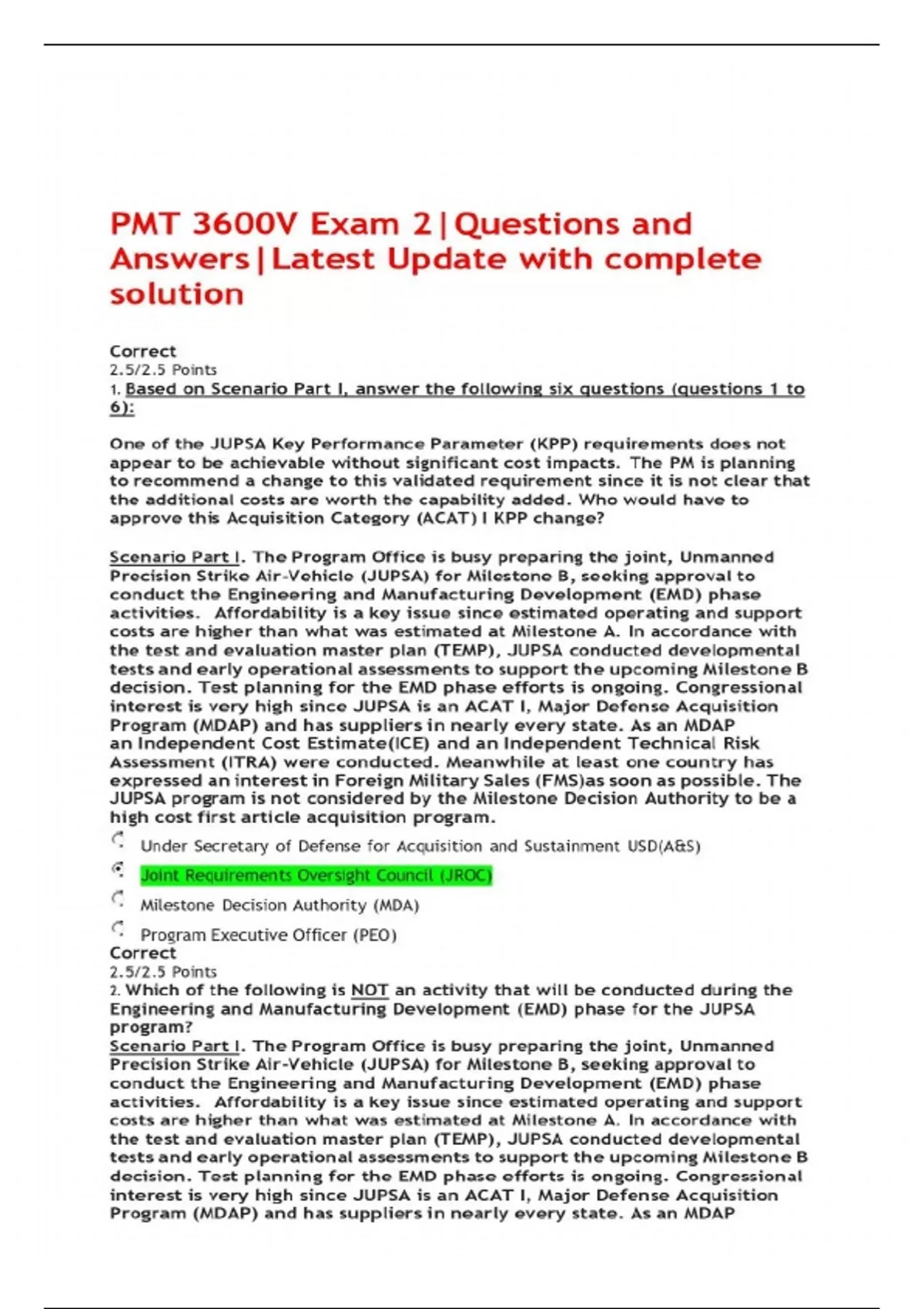 PMT 3600V Exam 2|Questions and Answers|Latest Update with complete ...