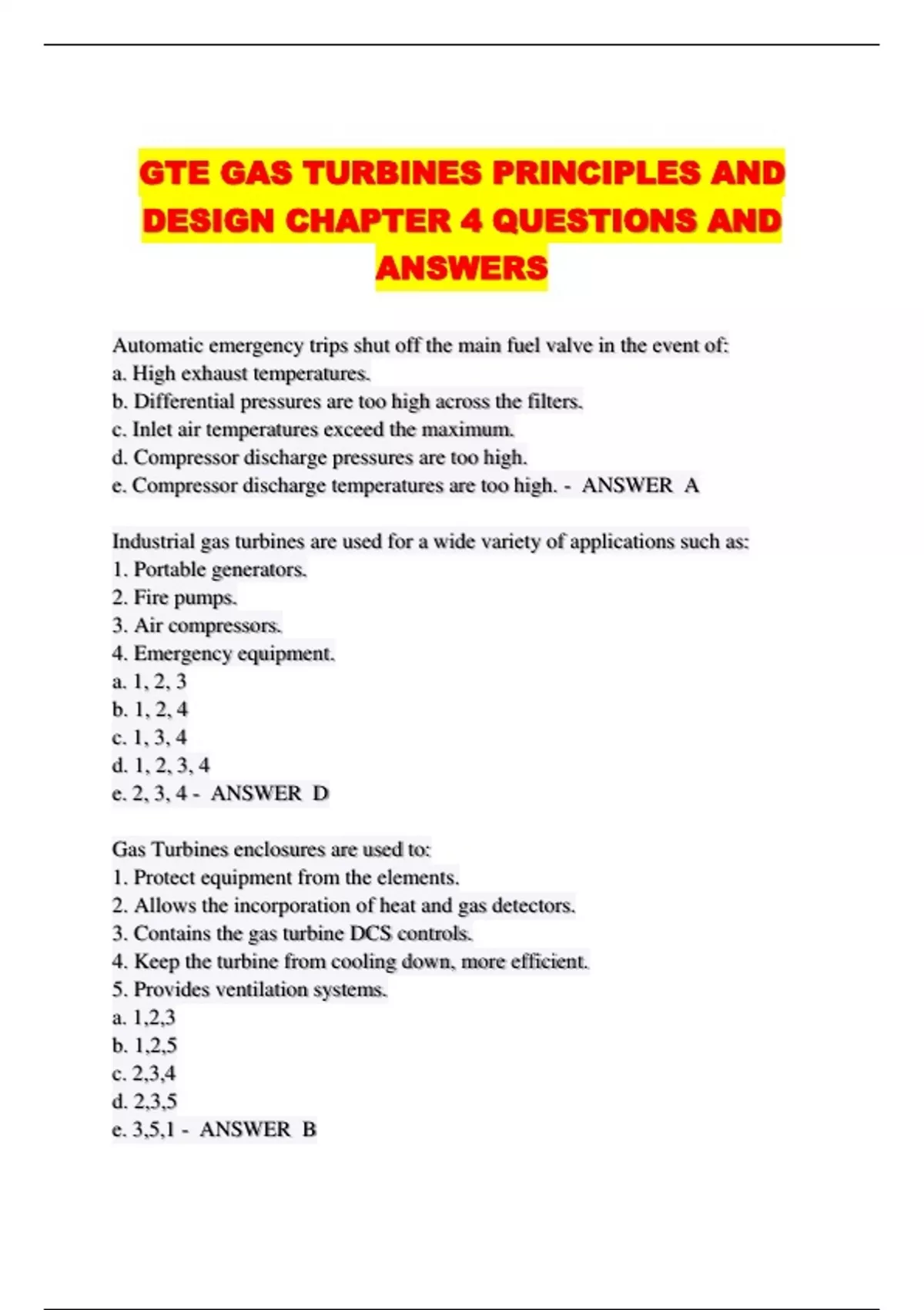 GTE GAS TURBINES PRINCIPLES AND DESIGN CHAPTER 4 QUESTIONS AND ANSWERS - GTE GAS TURBINES ...