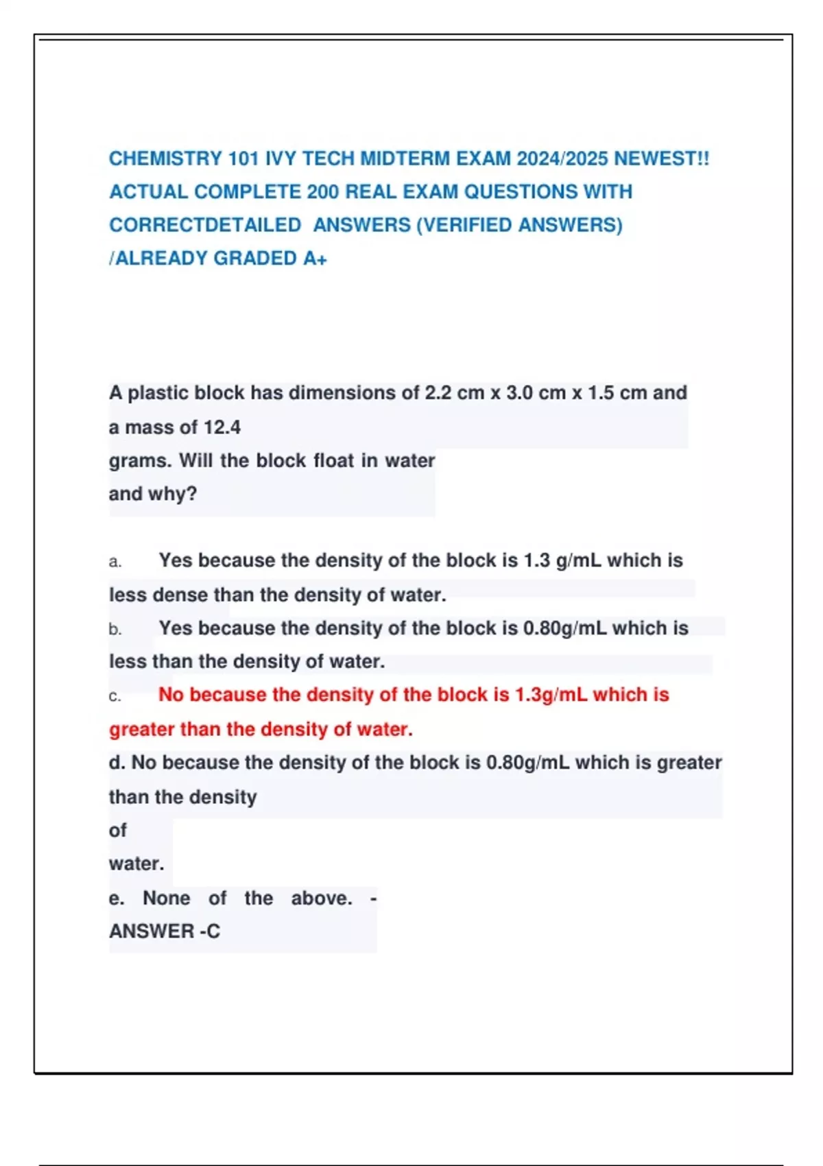 CHEMISTRY 101 IVY TECH MIDTERM EXAM 2024/2025 NEWEST!! ACTUAL COMPLETE ...