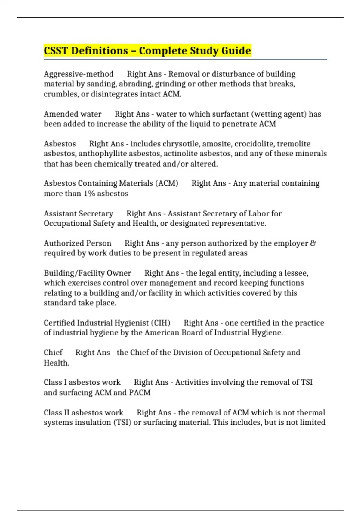 CSST Definitions – Complete Study Guide - CSST - Stuvia US