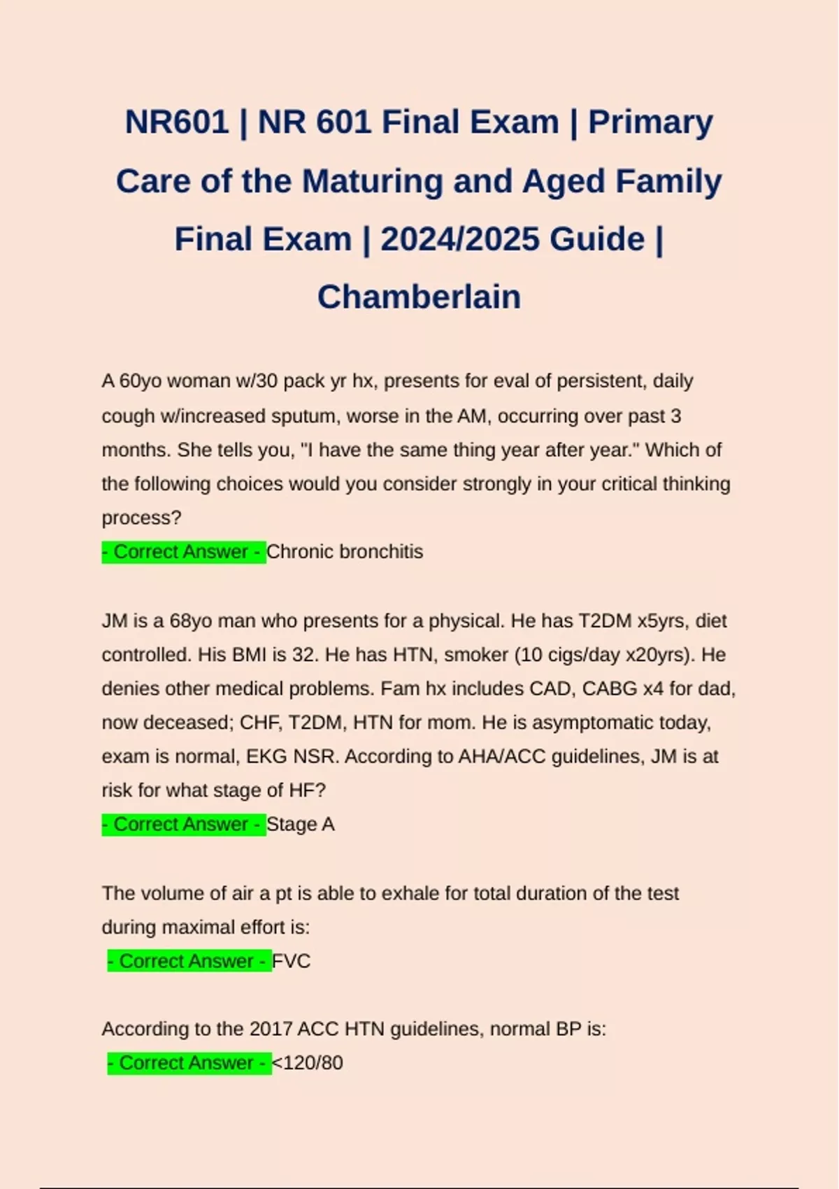 NR601 | NR 601 Final Exam | Primary Care of the Maturing and Aged ...