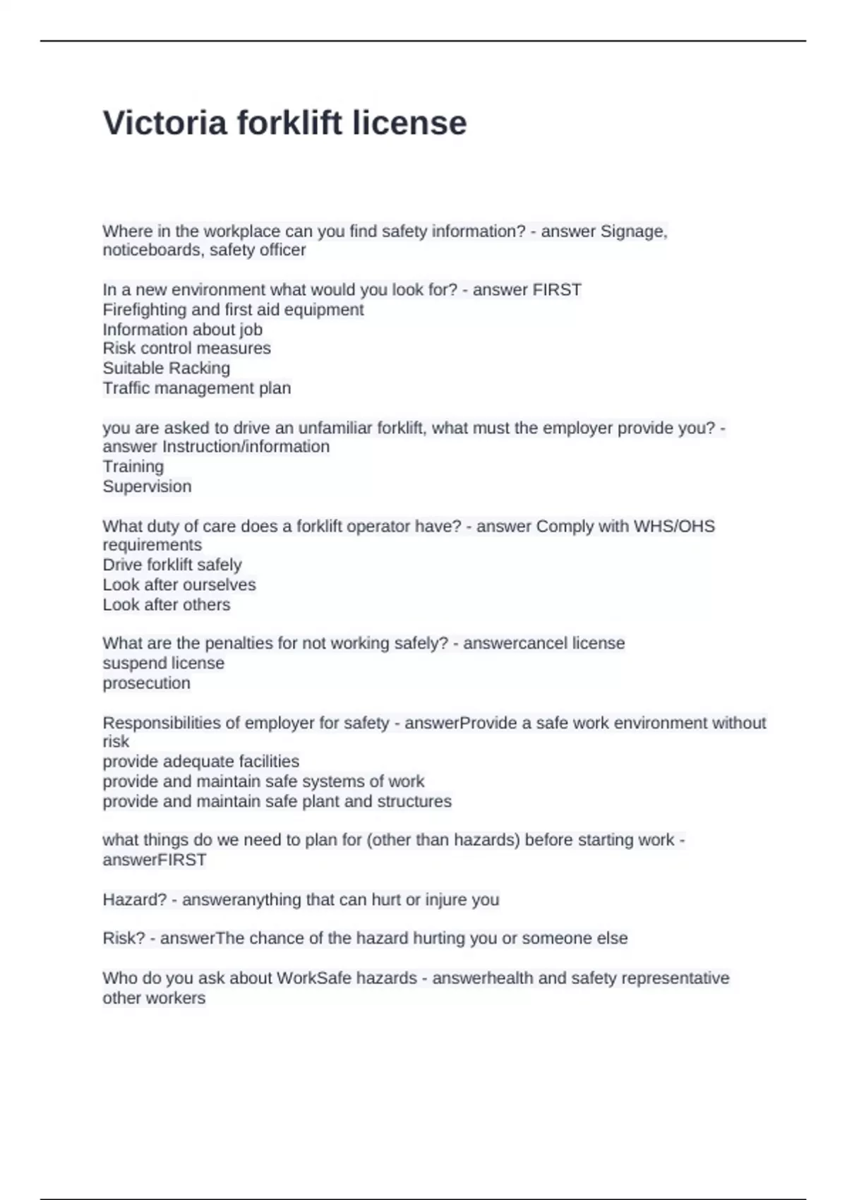 Victoria forklift license Questions and Answers - Forklift ...